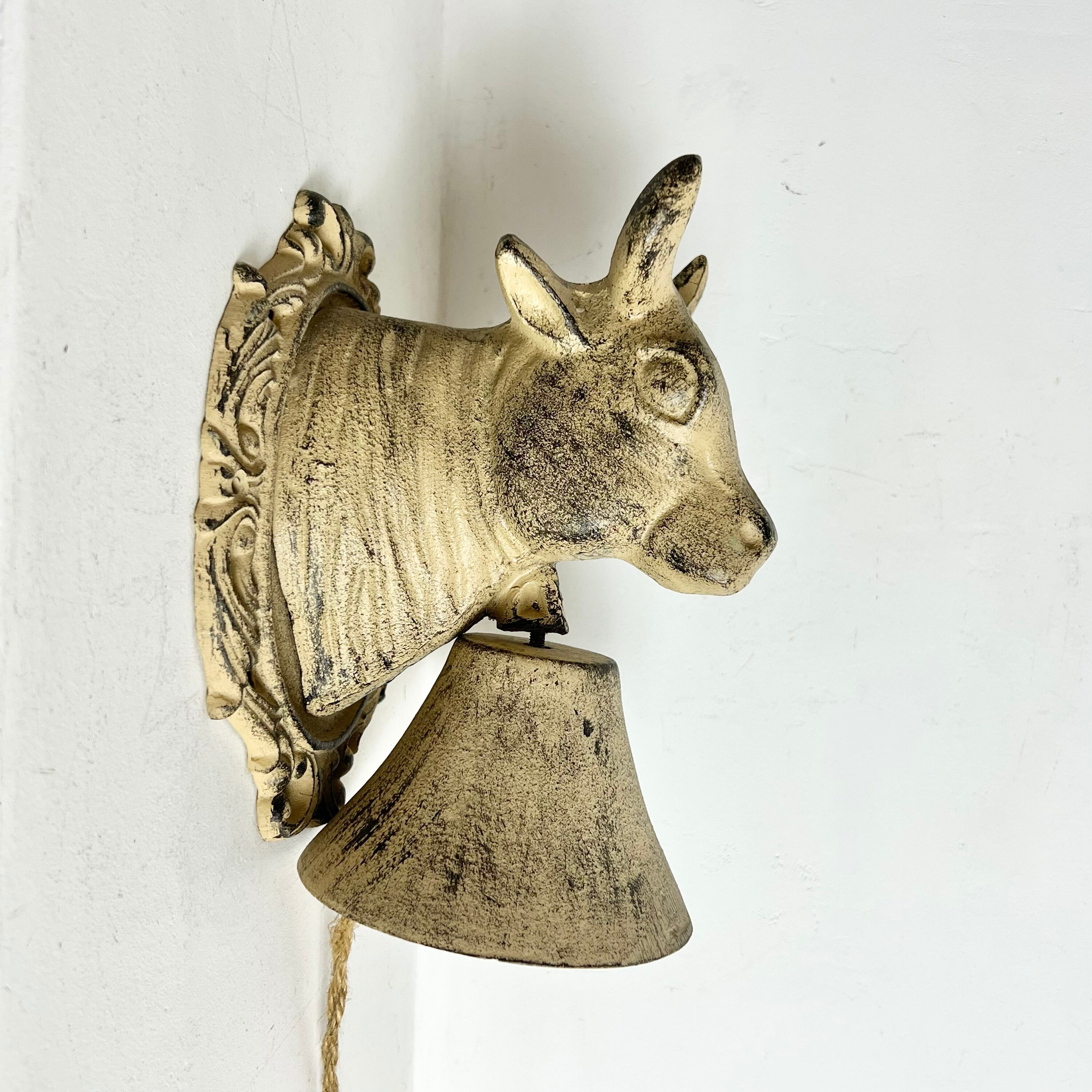 French Vintage Iron Cow Door Bell - Cow Gate Bell - Cast Iron Cow Head ...