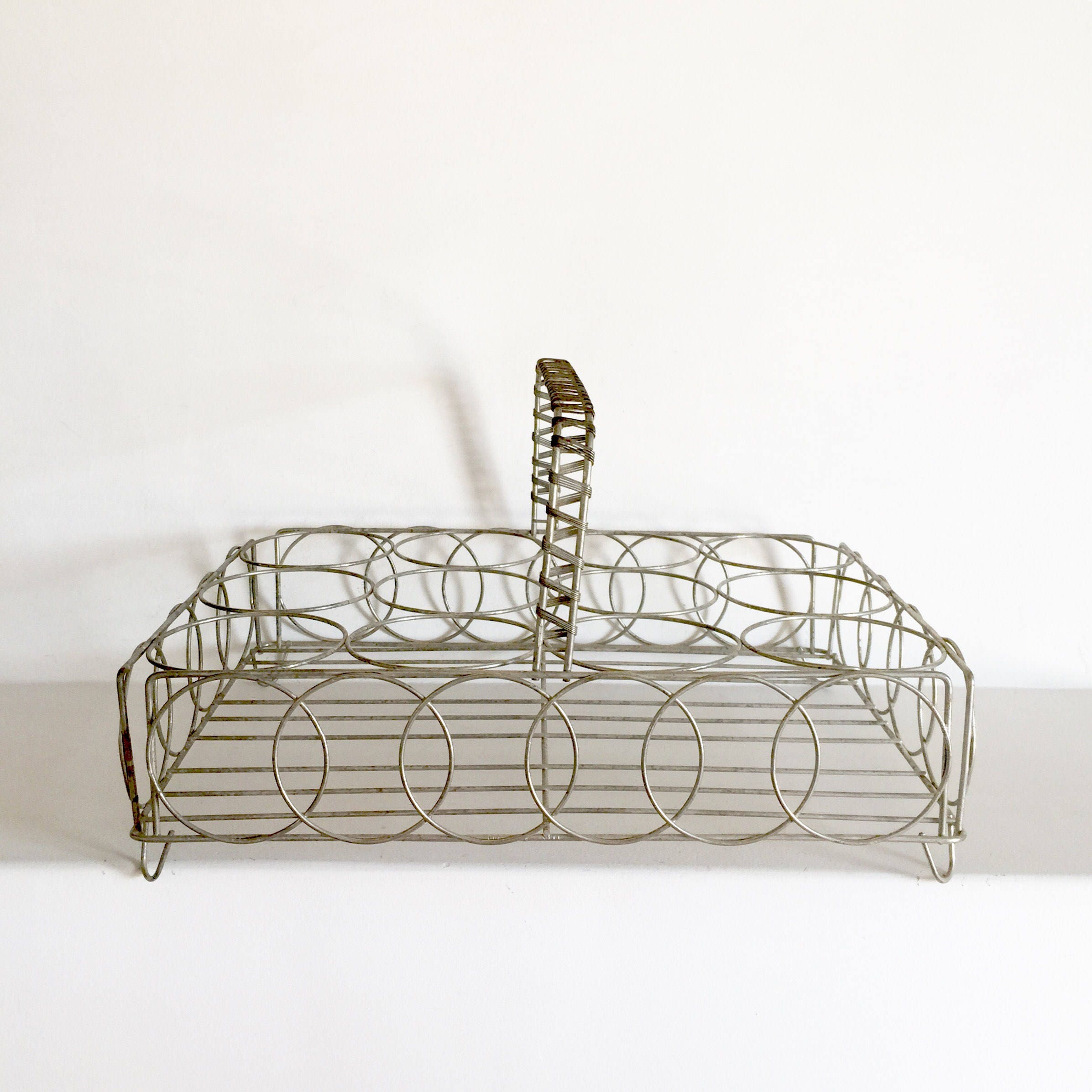 French Vintage Glass Caddy - Wire Work Glass Carrier - Cup or Glass ...