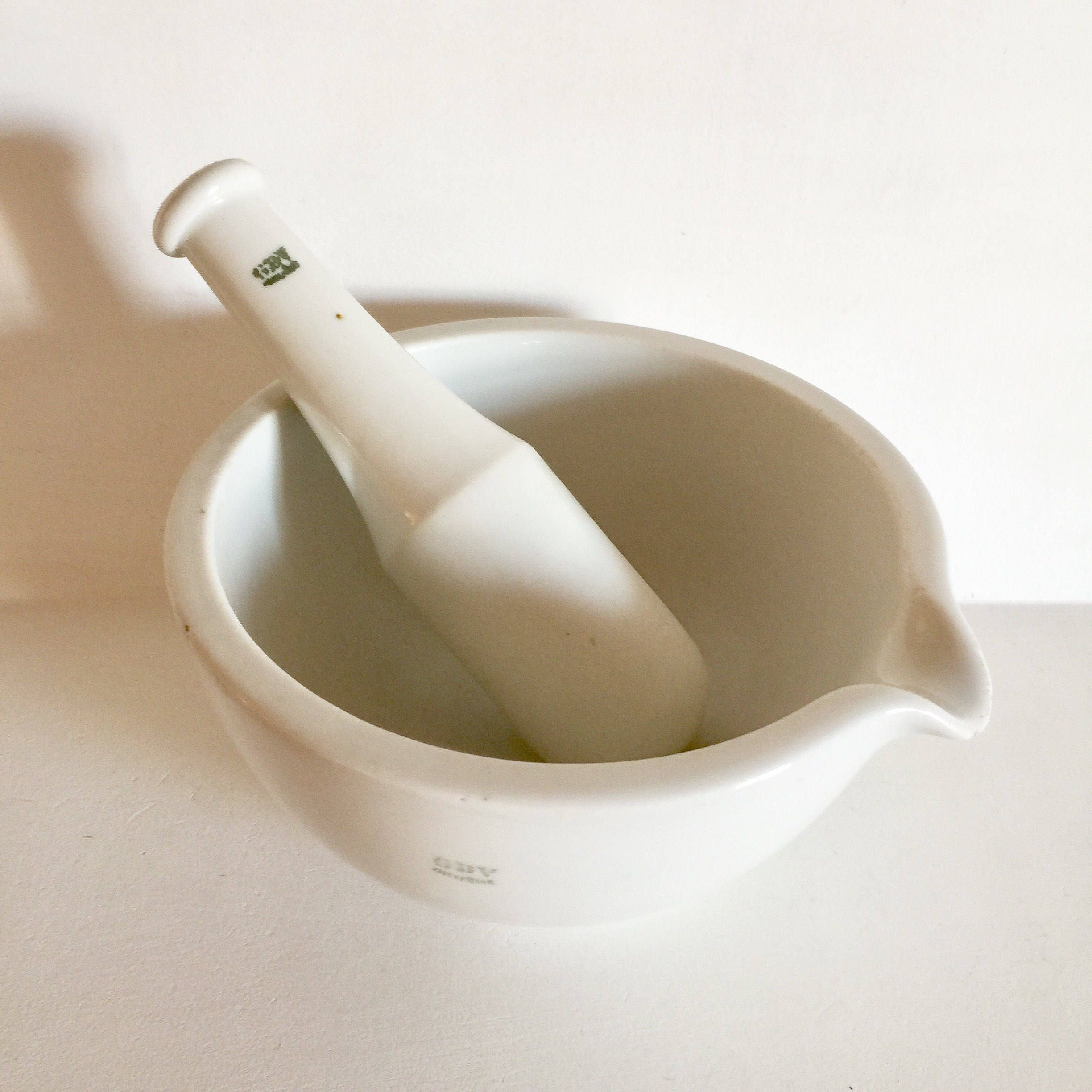 Large French Antique Porcelain Mortar and Pestle - White Ceramic Mortar and Pestle - GDV French ...