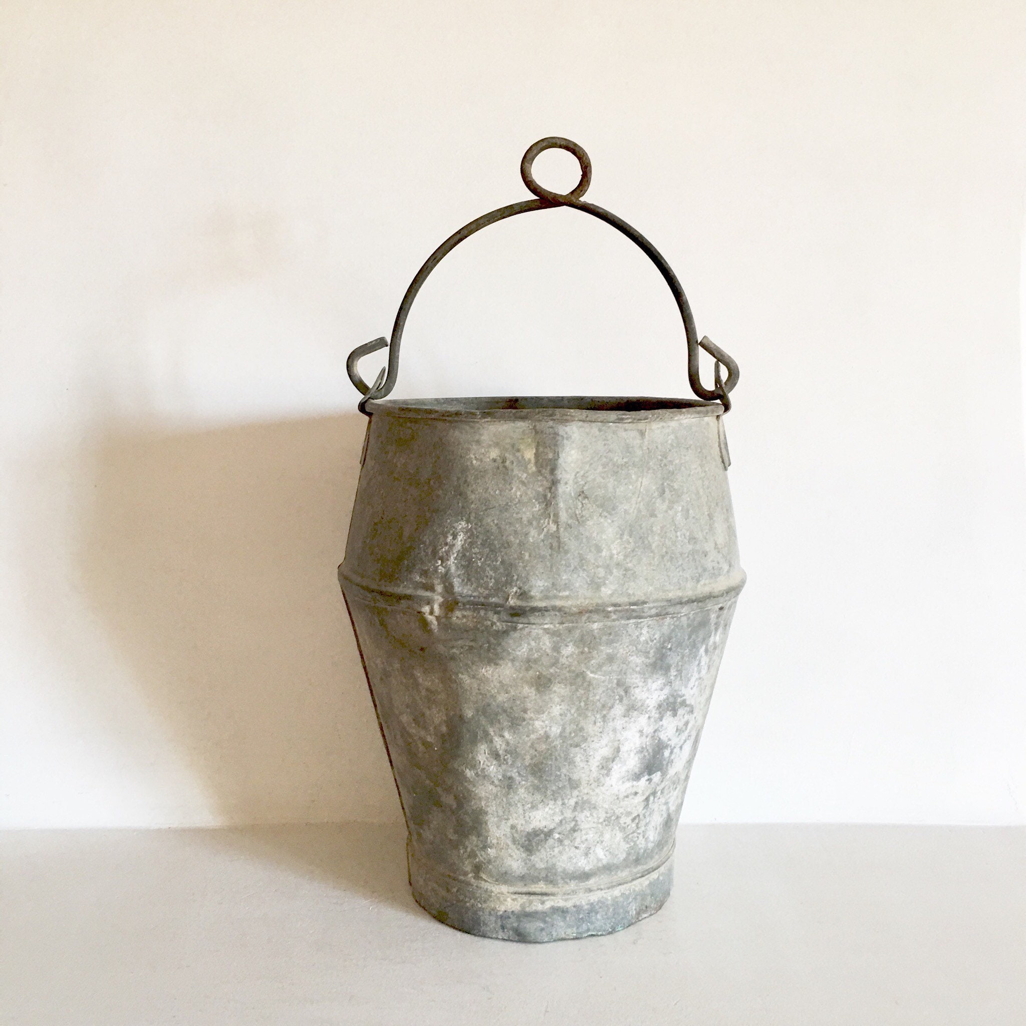 French Antique Zinc Bucket - Shabby Chic Garden Bucket - Milking Bucket ...