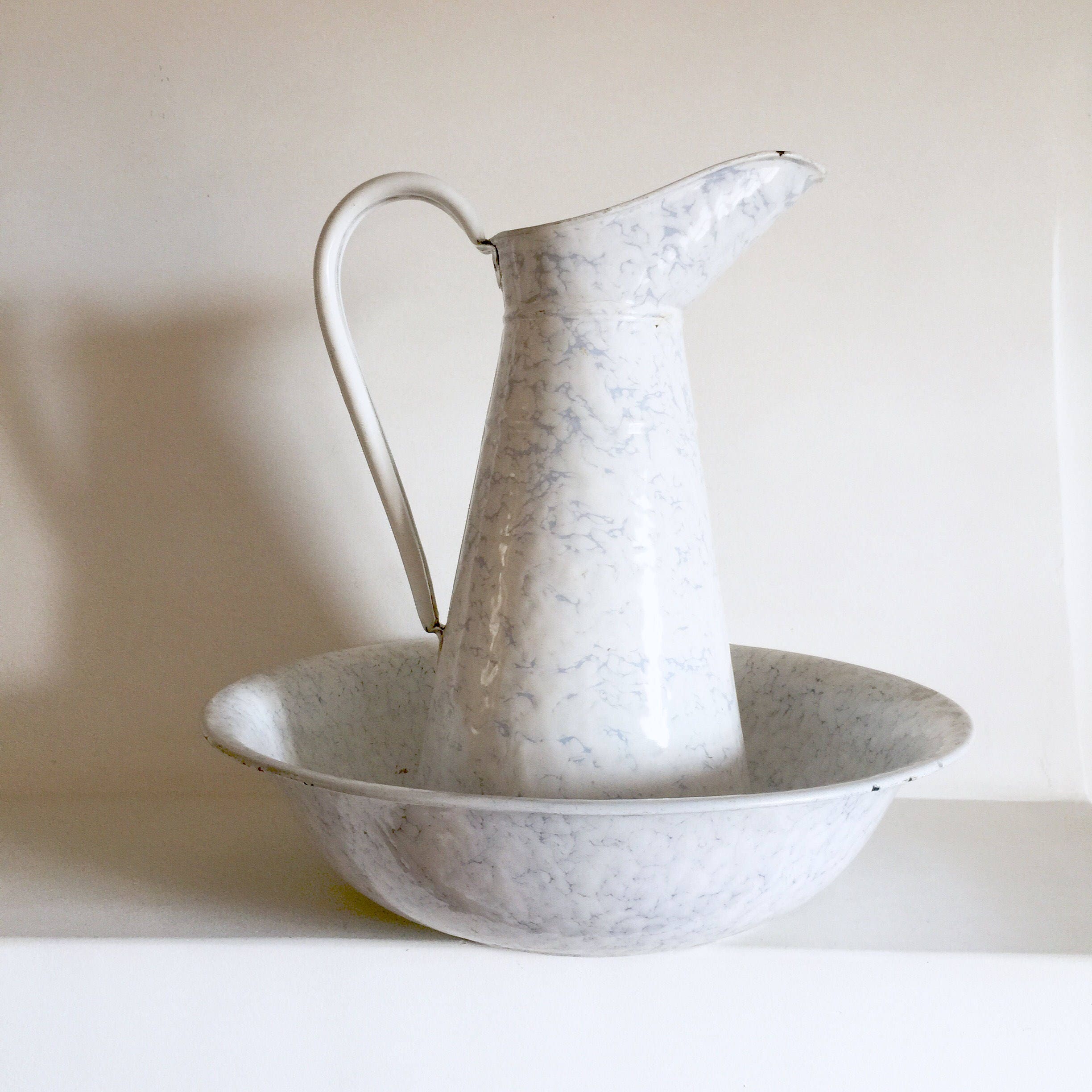 Rare French Antique Enamelware Pitcher and Basin - Shabby Chic ...