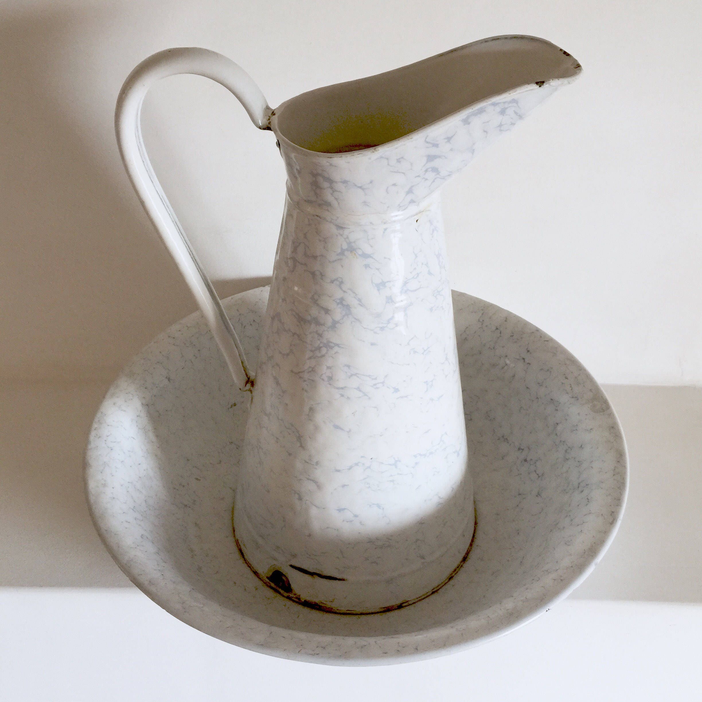 Rare French Antique Enamelware Pitcher and Basin - Shabby Chic ...