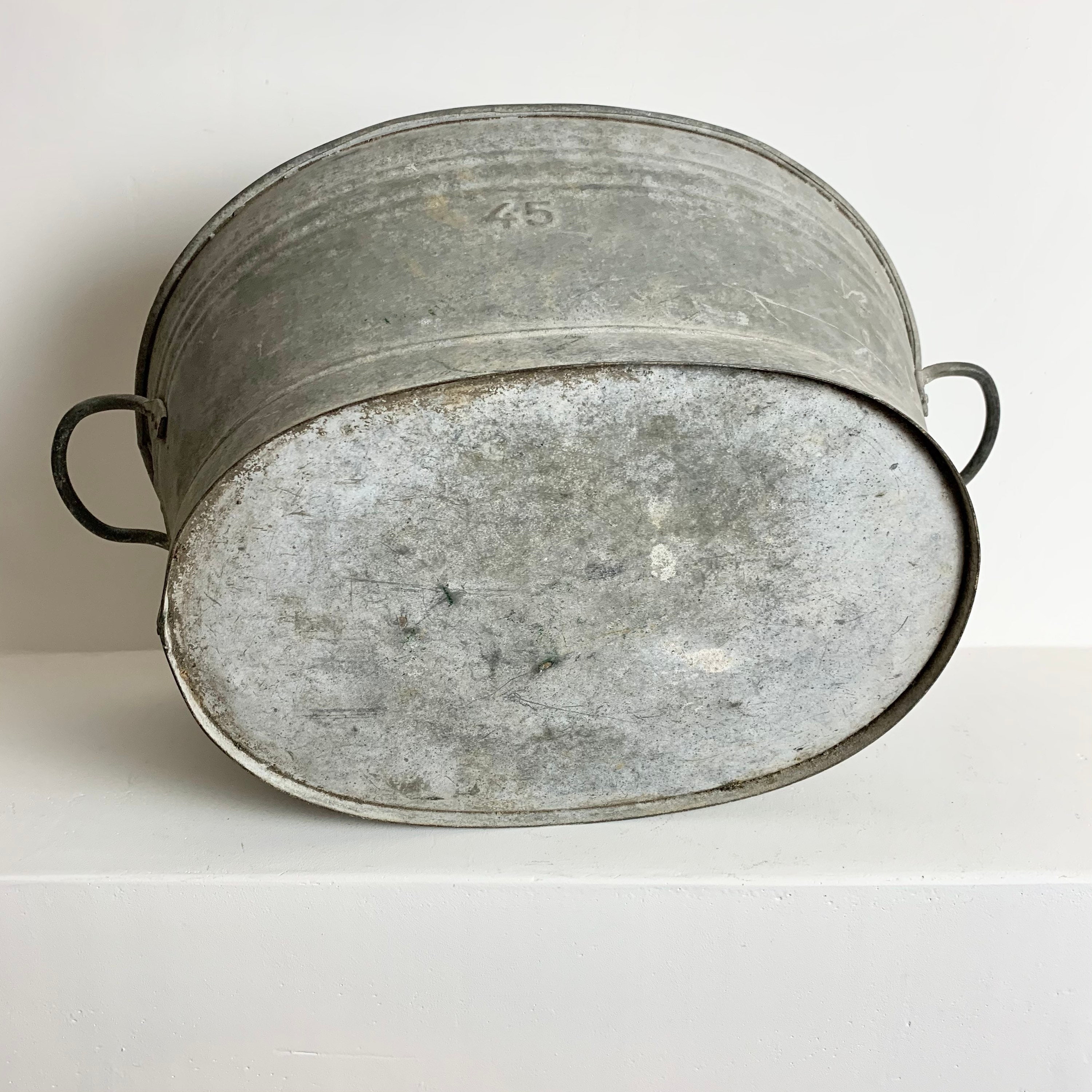 Rustic French Antique Oval Zinc Wash Basin - Galvanized Tub - Zinc ...