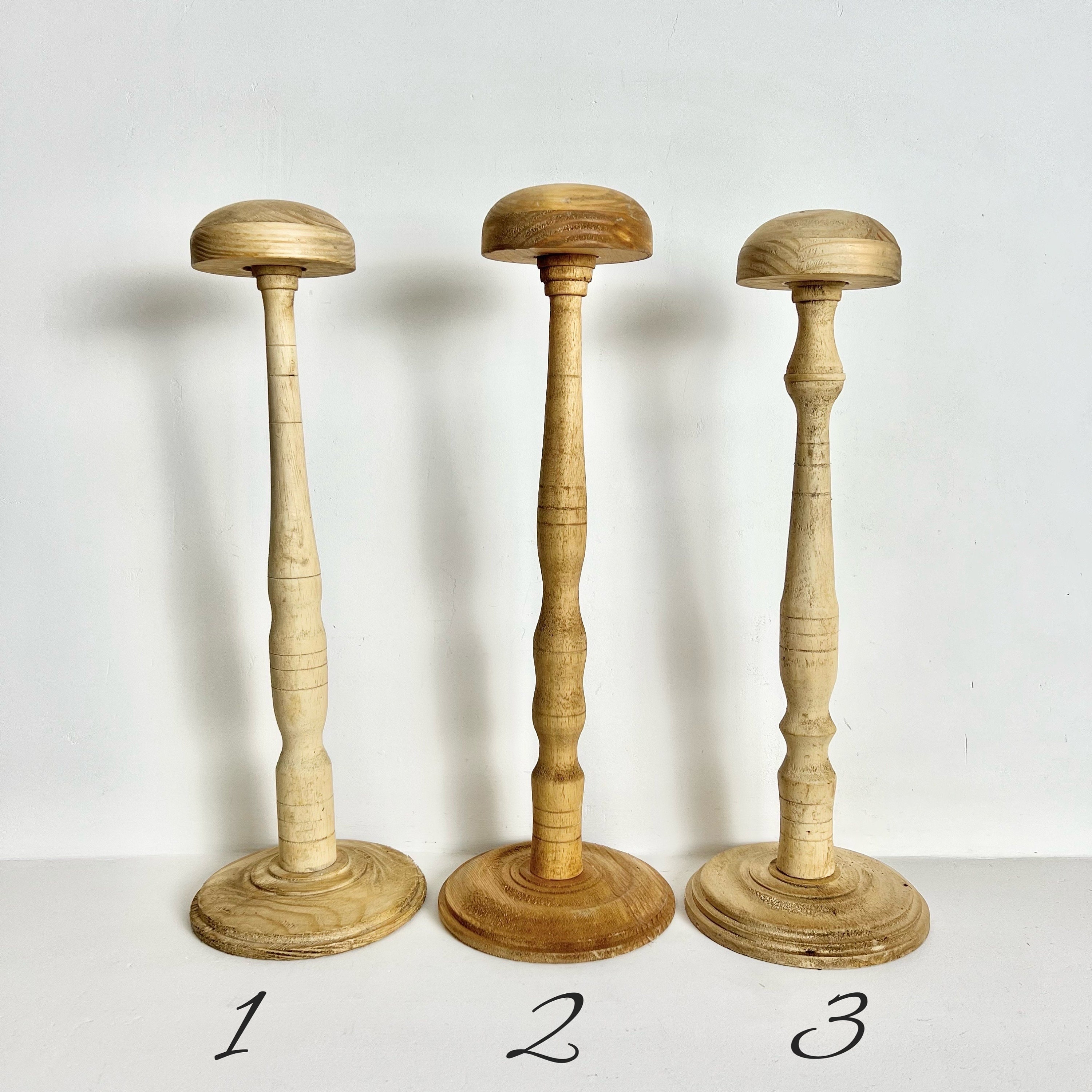 French Vintage Wood Hat Stand Medium Sized 41-42cm Turned Pine Wood Hat ...