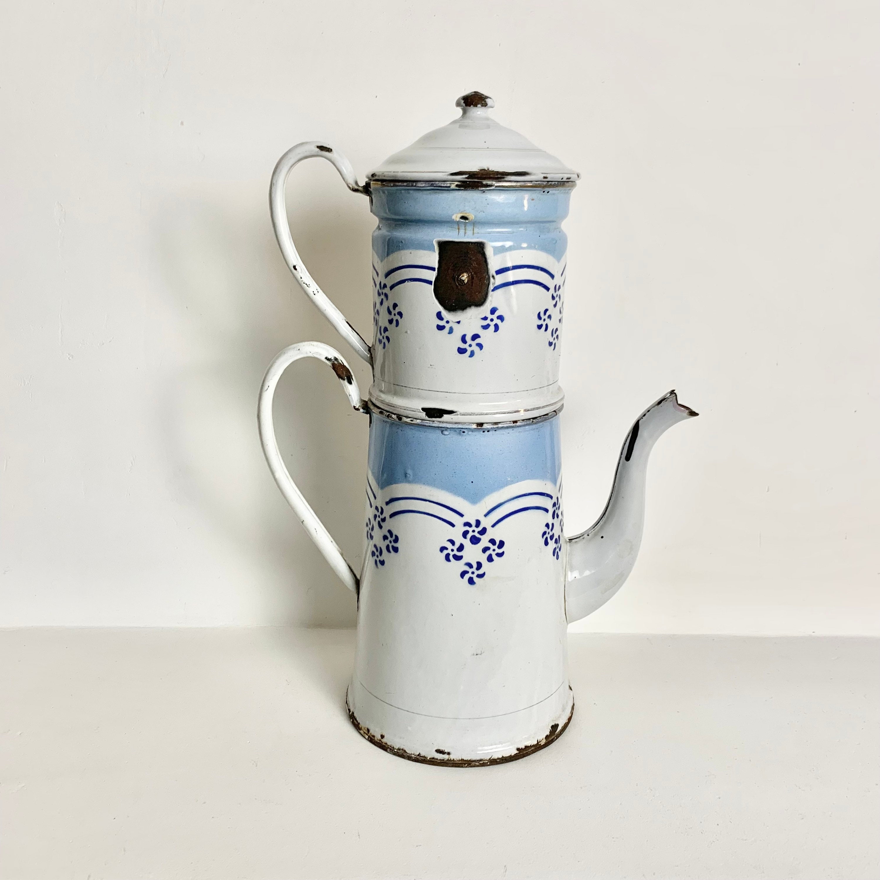 Rare French Antique Enamel Coffee Pot - Collectible - Decorative ...