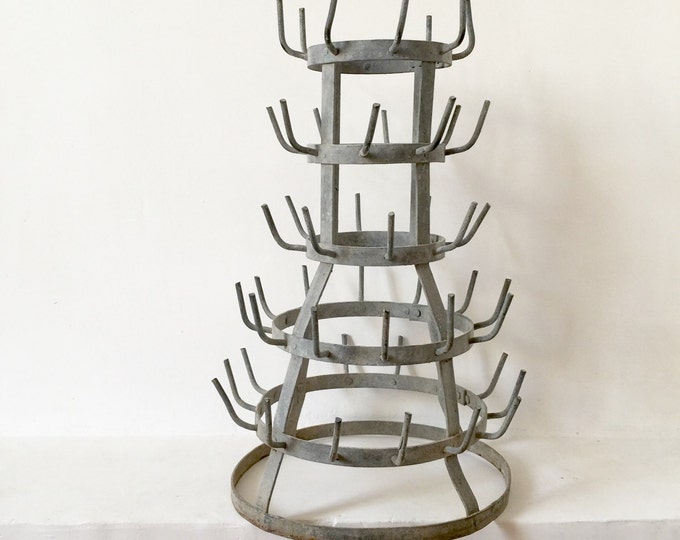 French Antique Zinc Bottle Drying Rack - Herrison Cup or Glass Rack ...