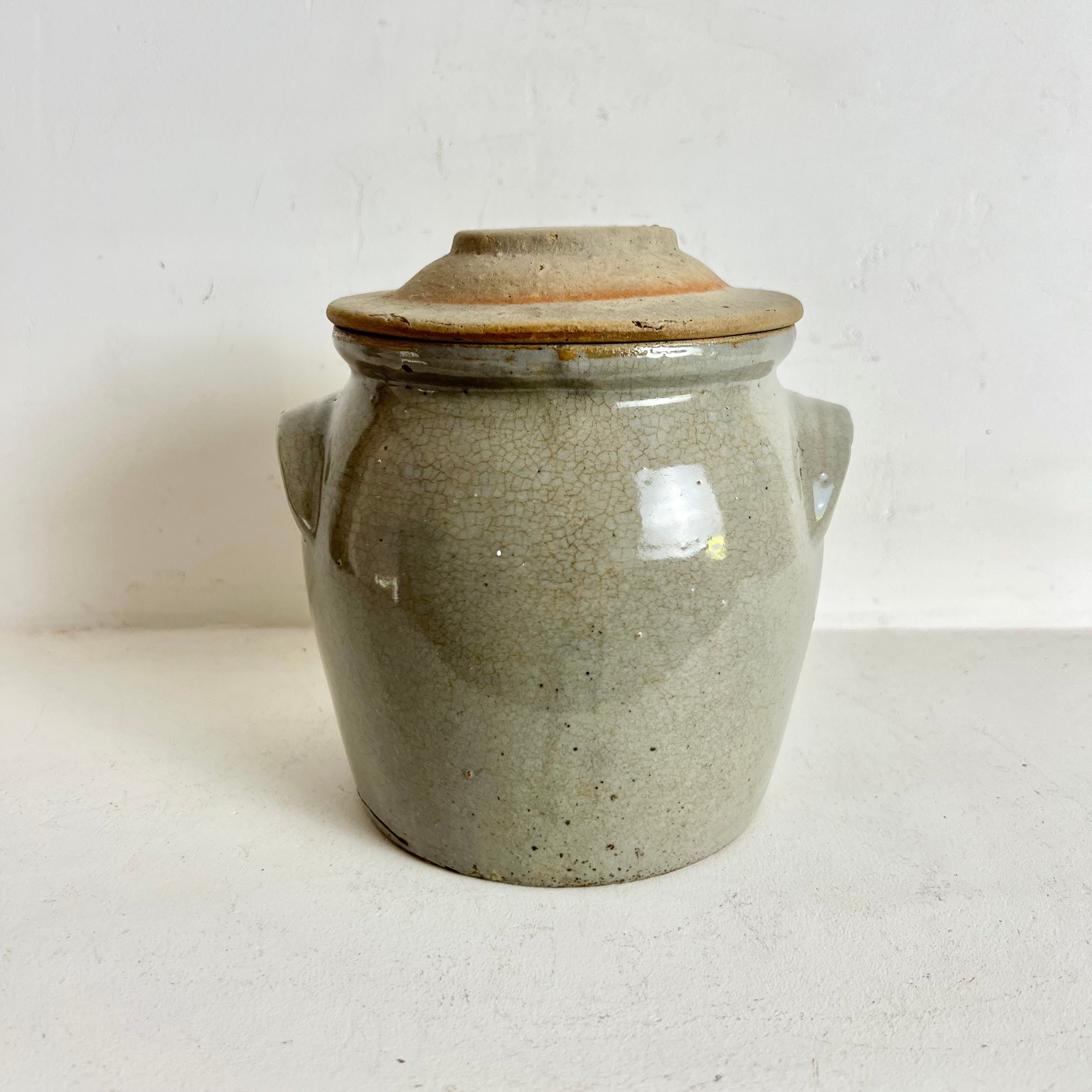 Small French Vintage Stoneware Crock with Lid - French Stoneware Jar ...