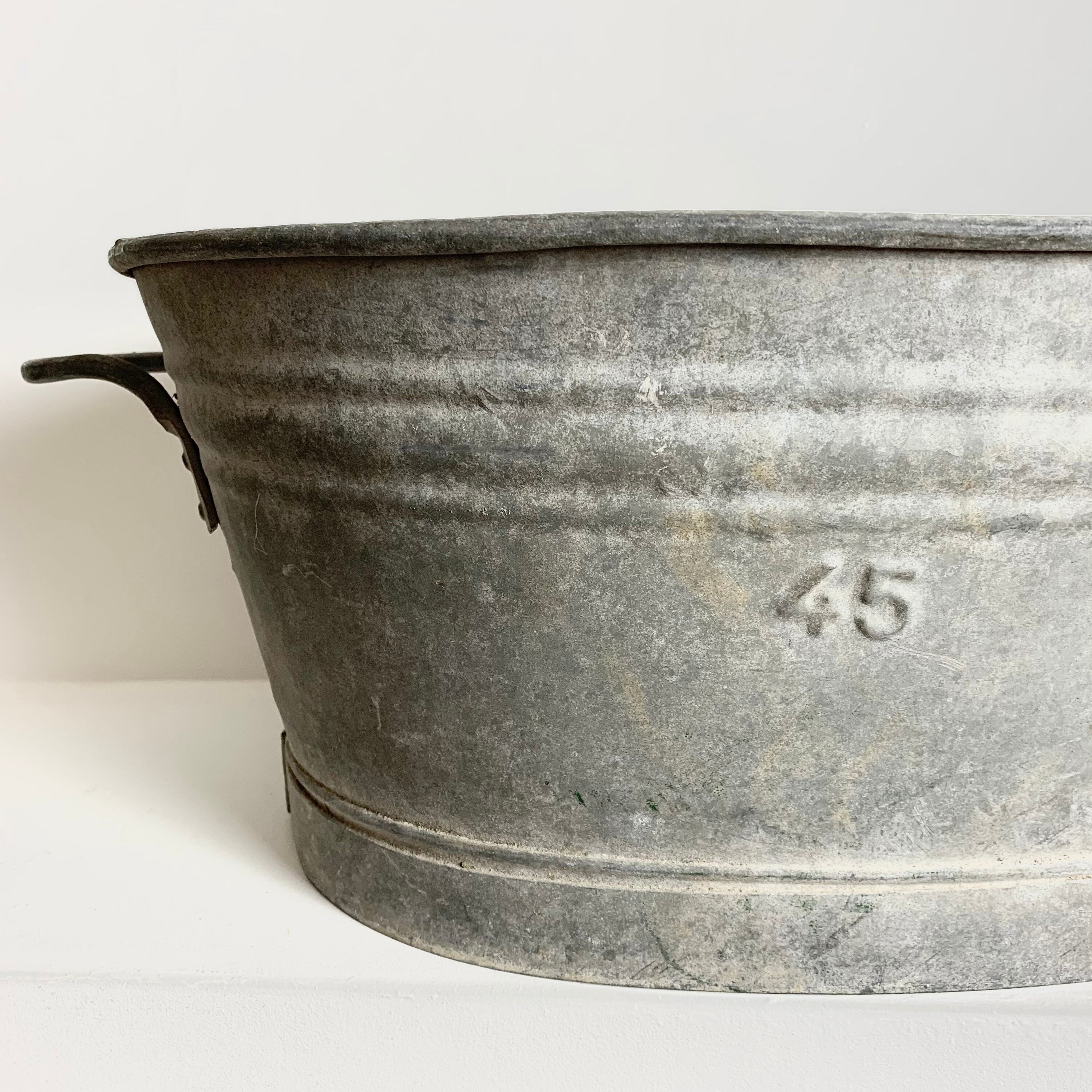 Rustic French Antique Oval Zinc Wash Basin - Galvanized Tub - Zinc ...