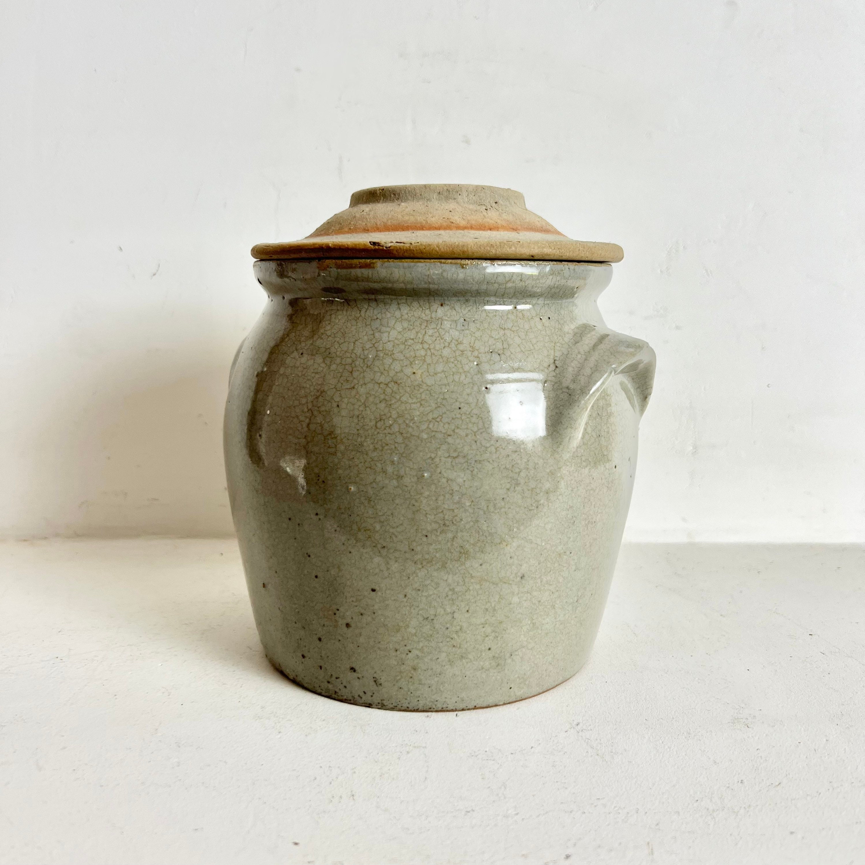 Small French Vintage Stoneware Crock with Lid - French Stoneware Jar ...
