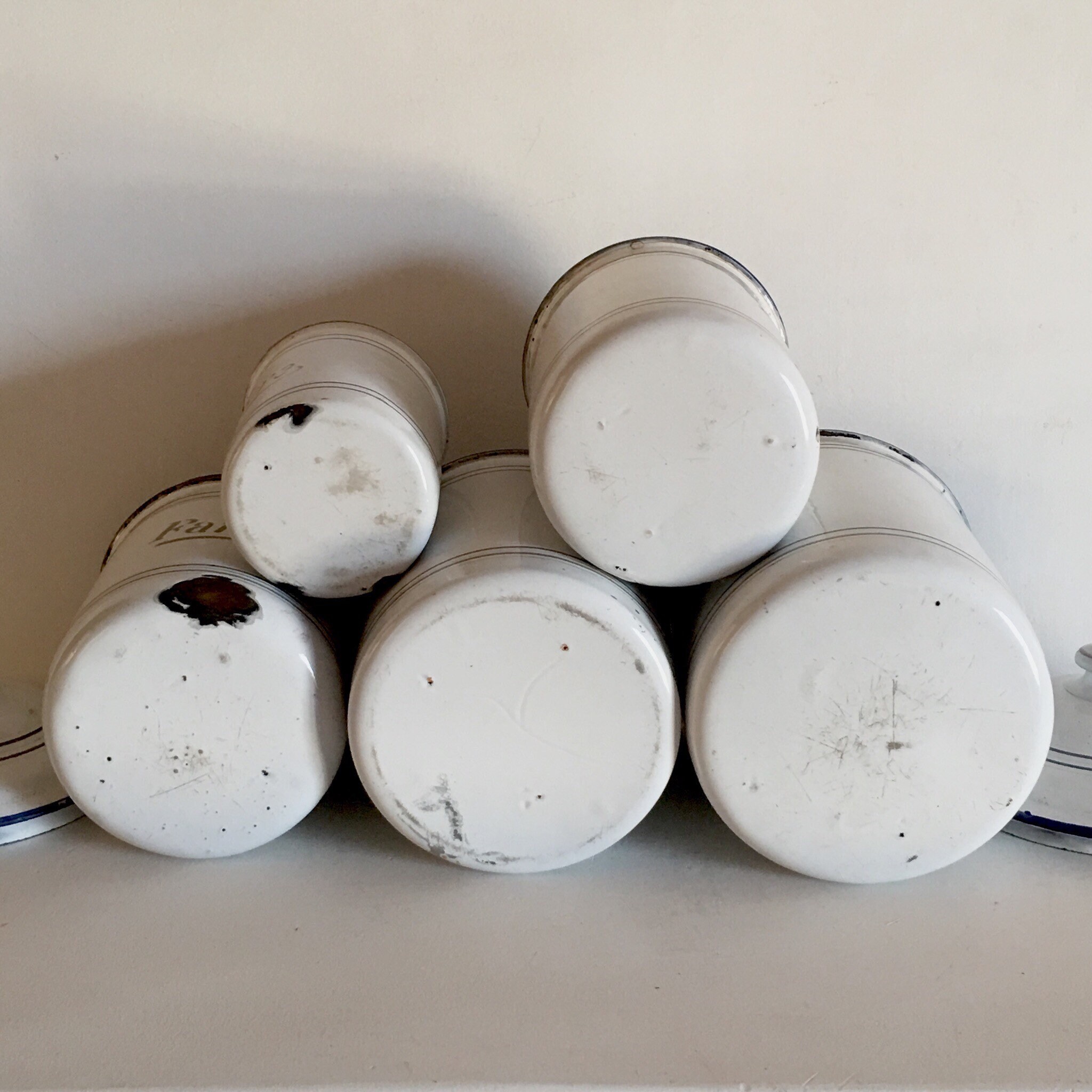 French Enamel Canister Set - Set of 5 - White Enamel Canisters ...