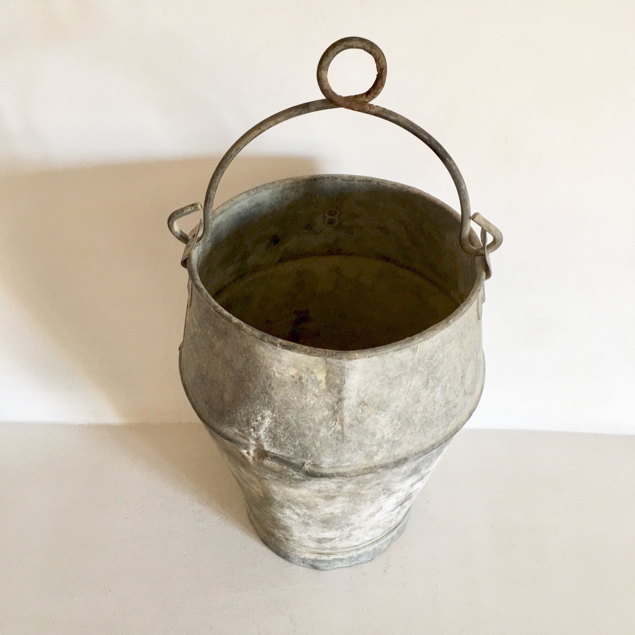 French Antique Zinc Bucket - Shabby Chic Garden Bucket - Milking Bucket ...