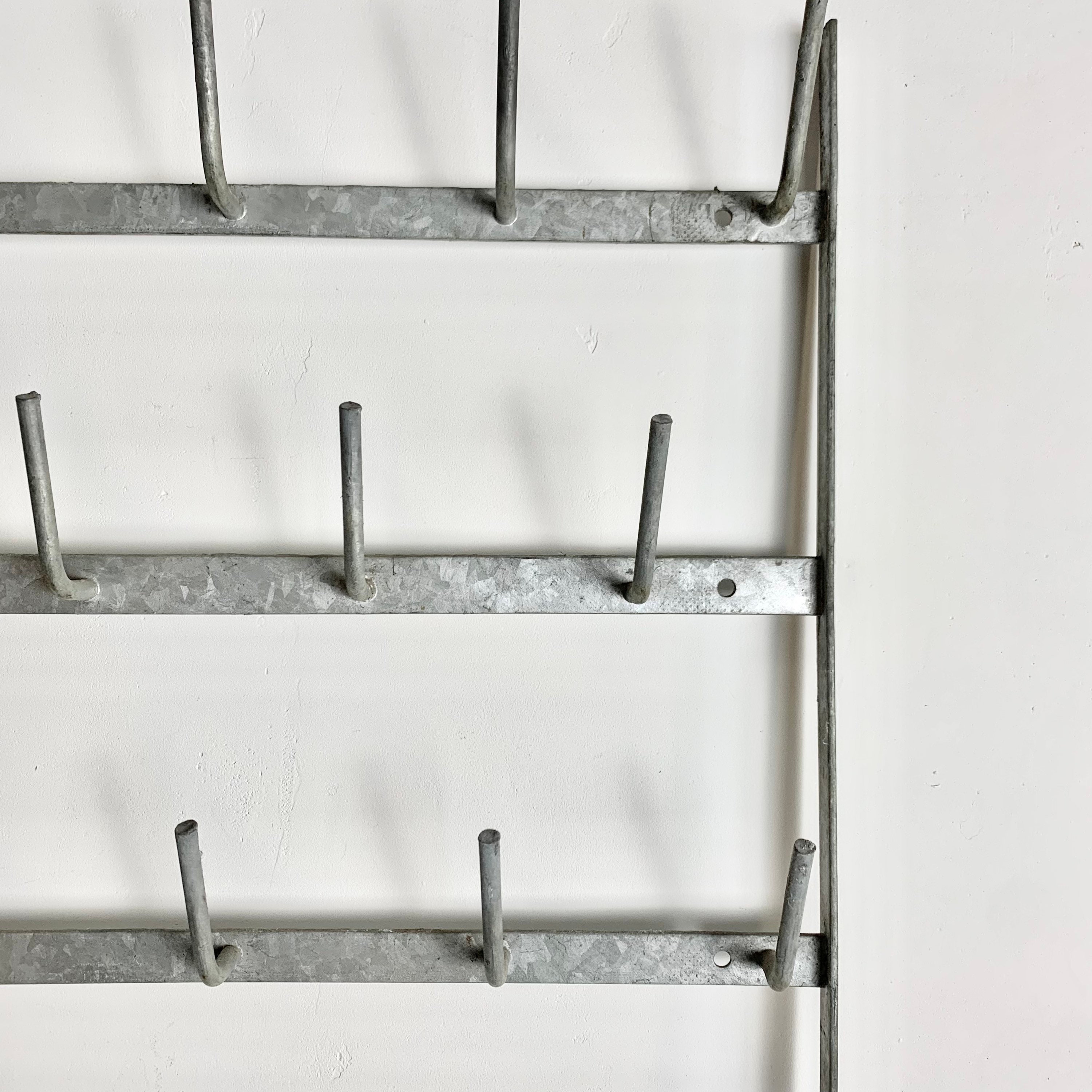 French Antique Zinc Bottle Drying Rack - Rare Flat Wall Mount Bottle ...