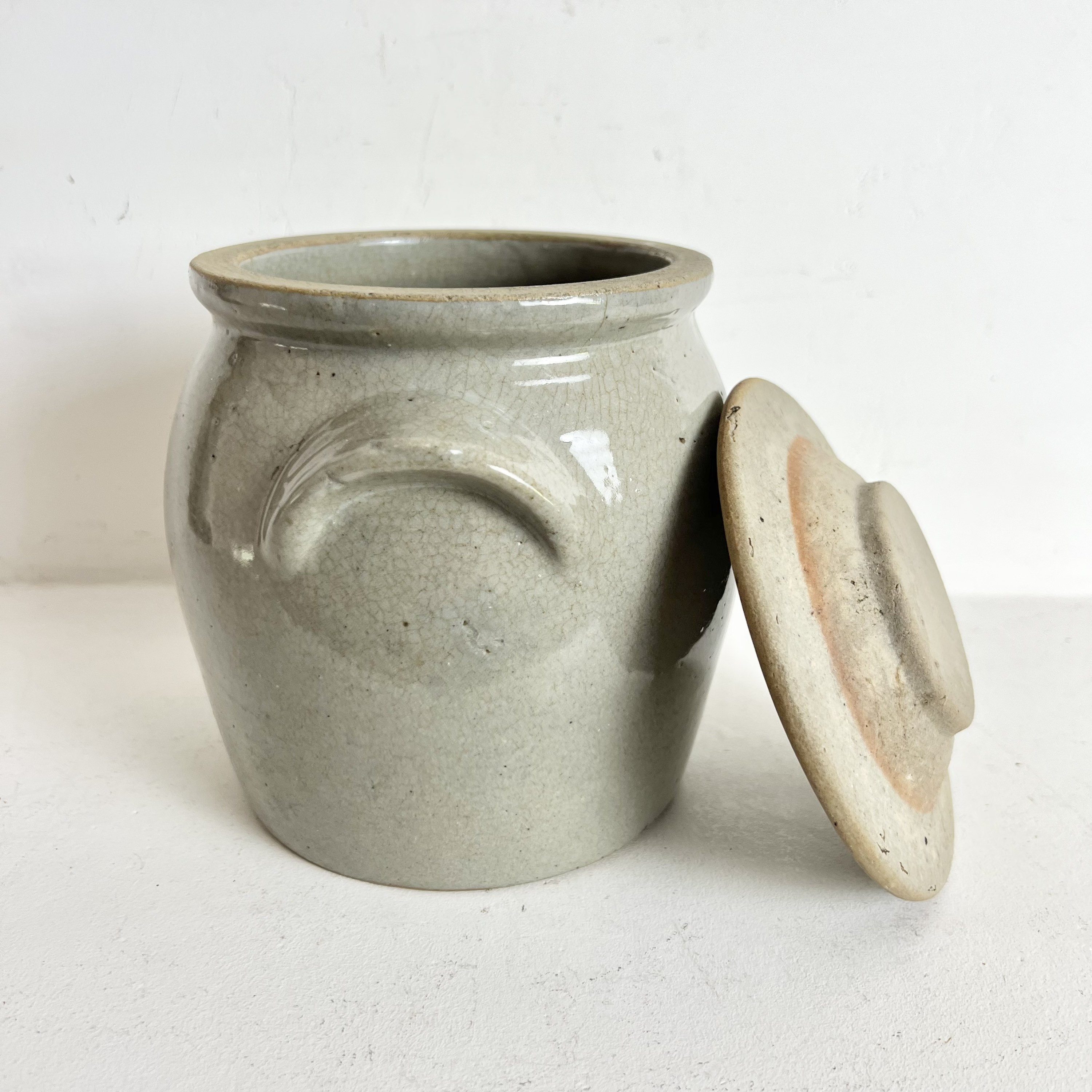 Small French Vintage Stoneware Crock with Lid - French Stoneware Jar ...