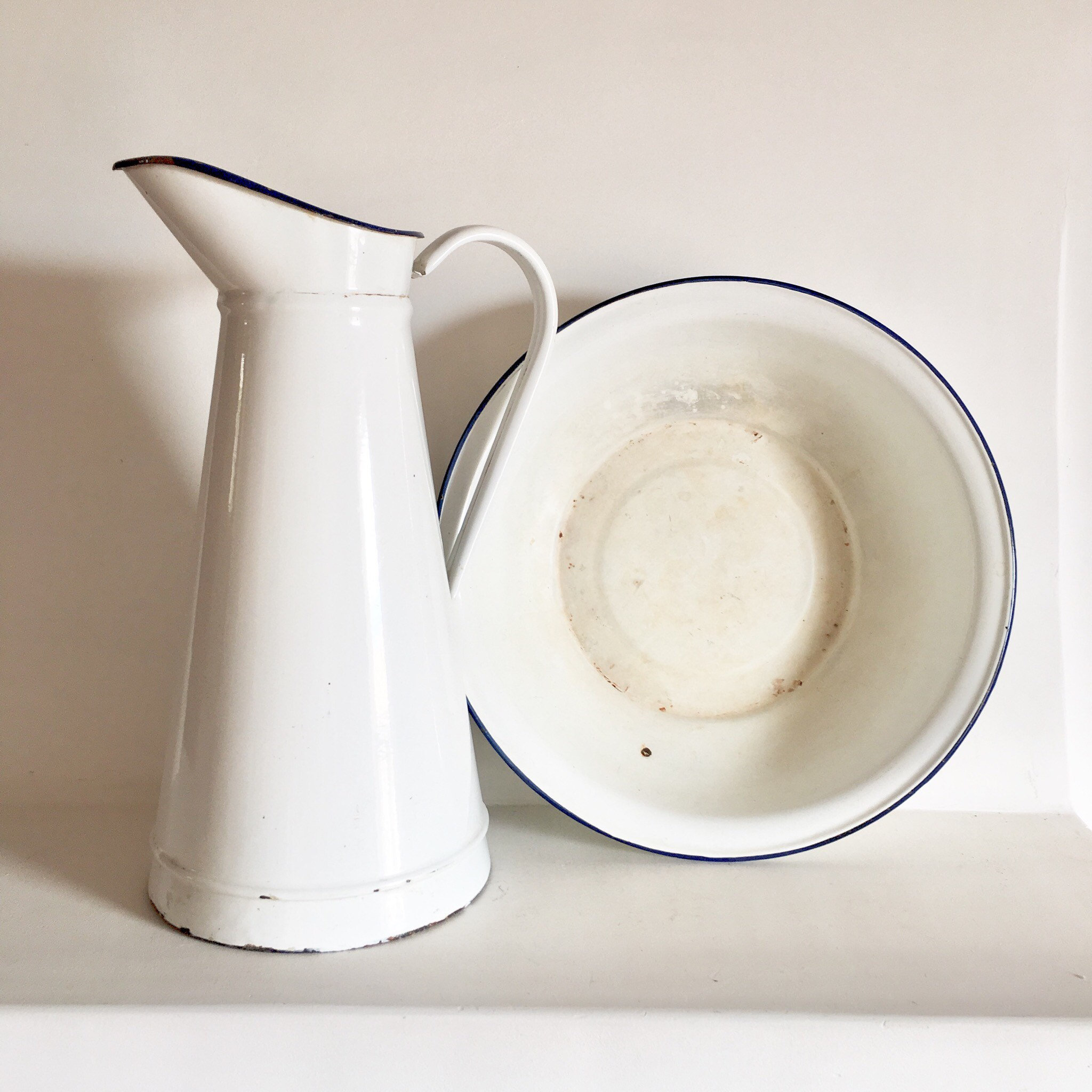 Rare French Antique Enamelware Pitcher and Basin - Shabby Chic ...