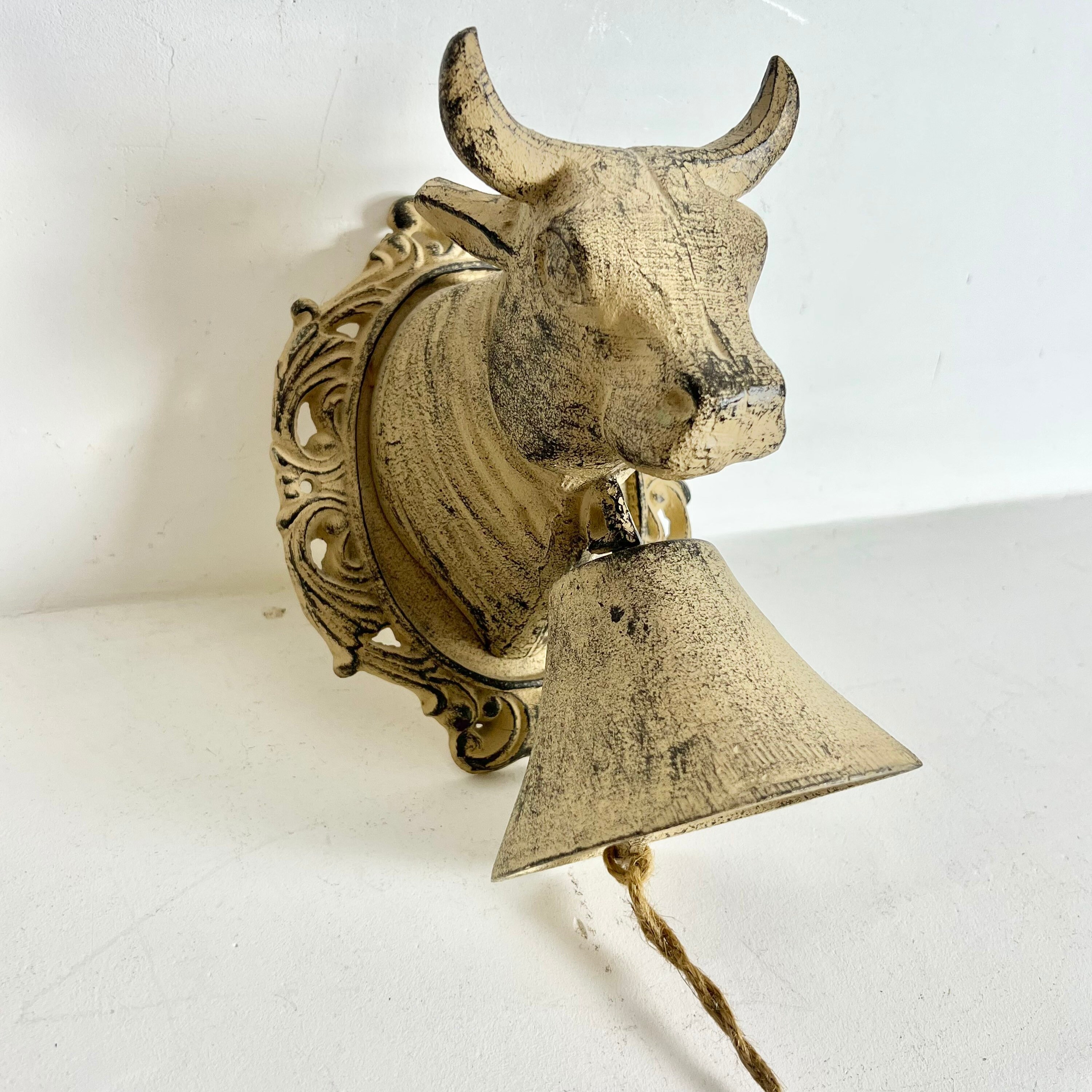 French Vintage Iron Cow Door Bell - Cow Gate Bell - Cast Iron Cow Head ...