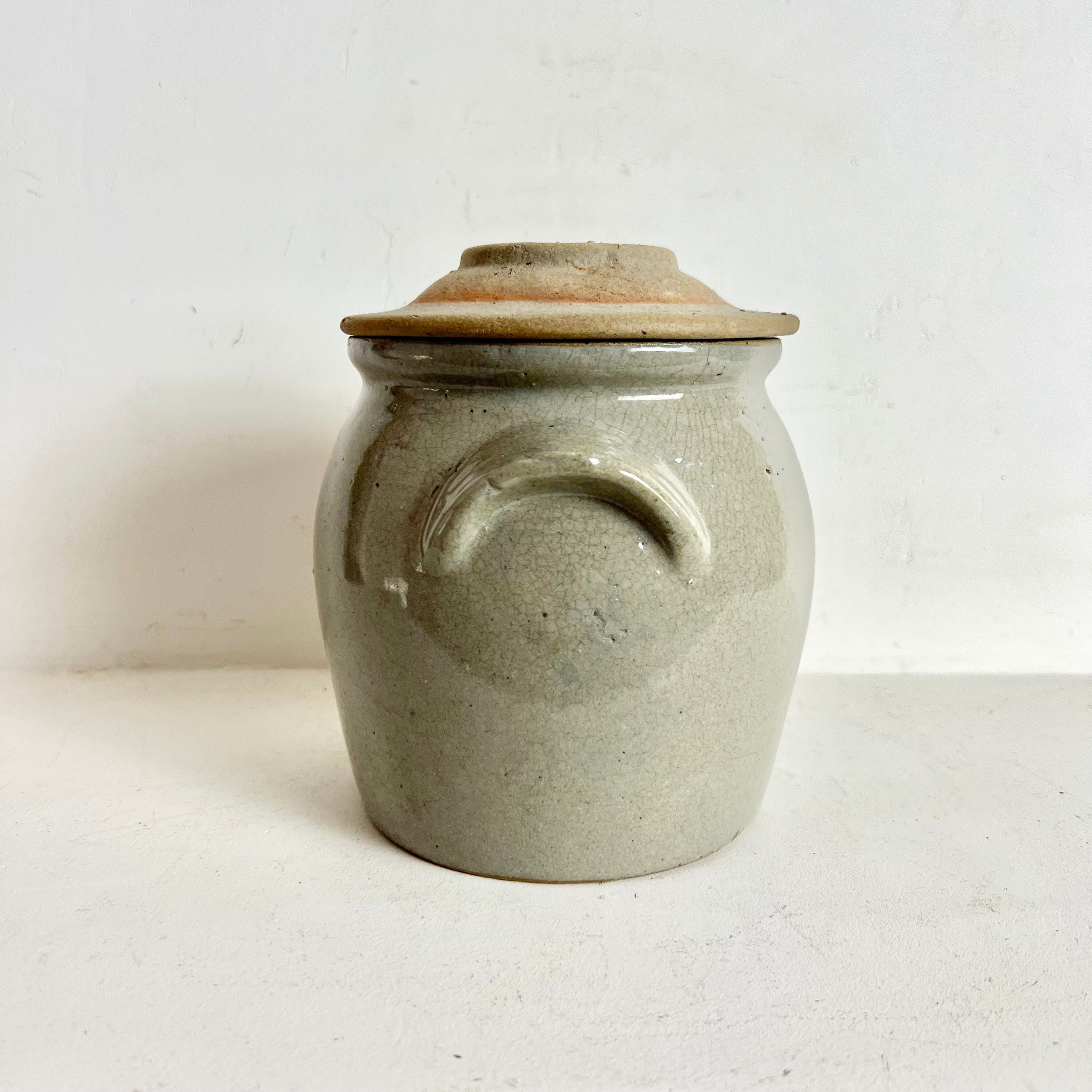 Small French Vintage Stoneware Crock with Lid - French Stoneware Jar ...