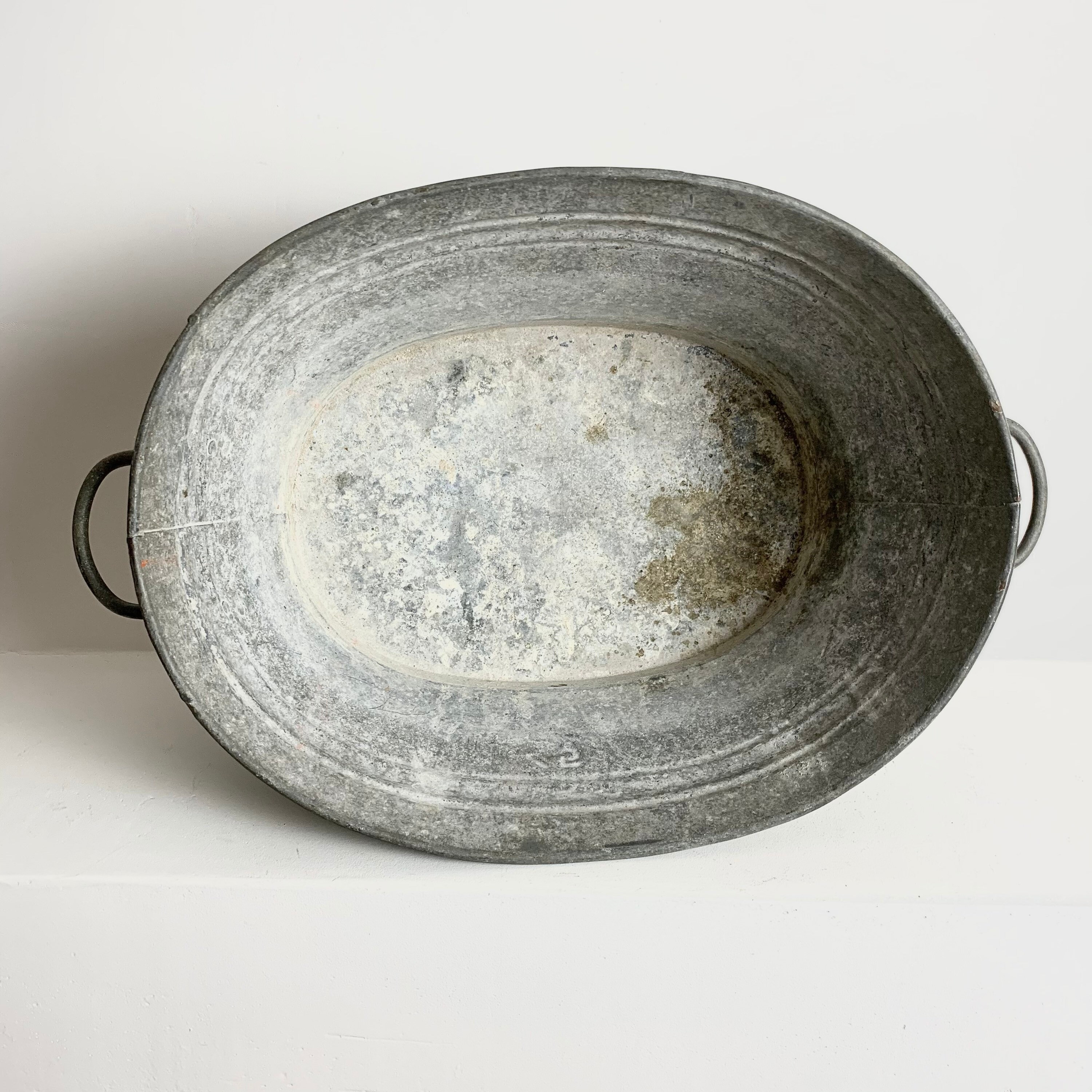 Rustic French Antique Oval Zinc Wash Basin - Galvanized Tub - Zinc ...