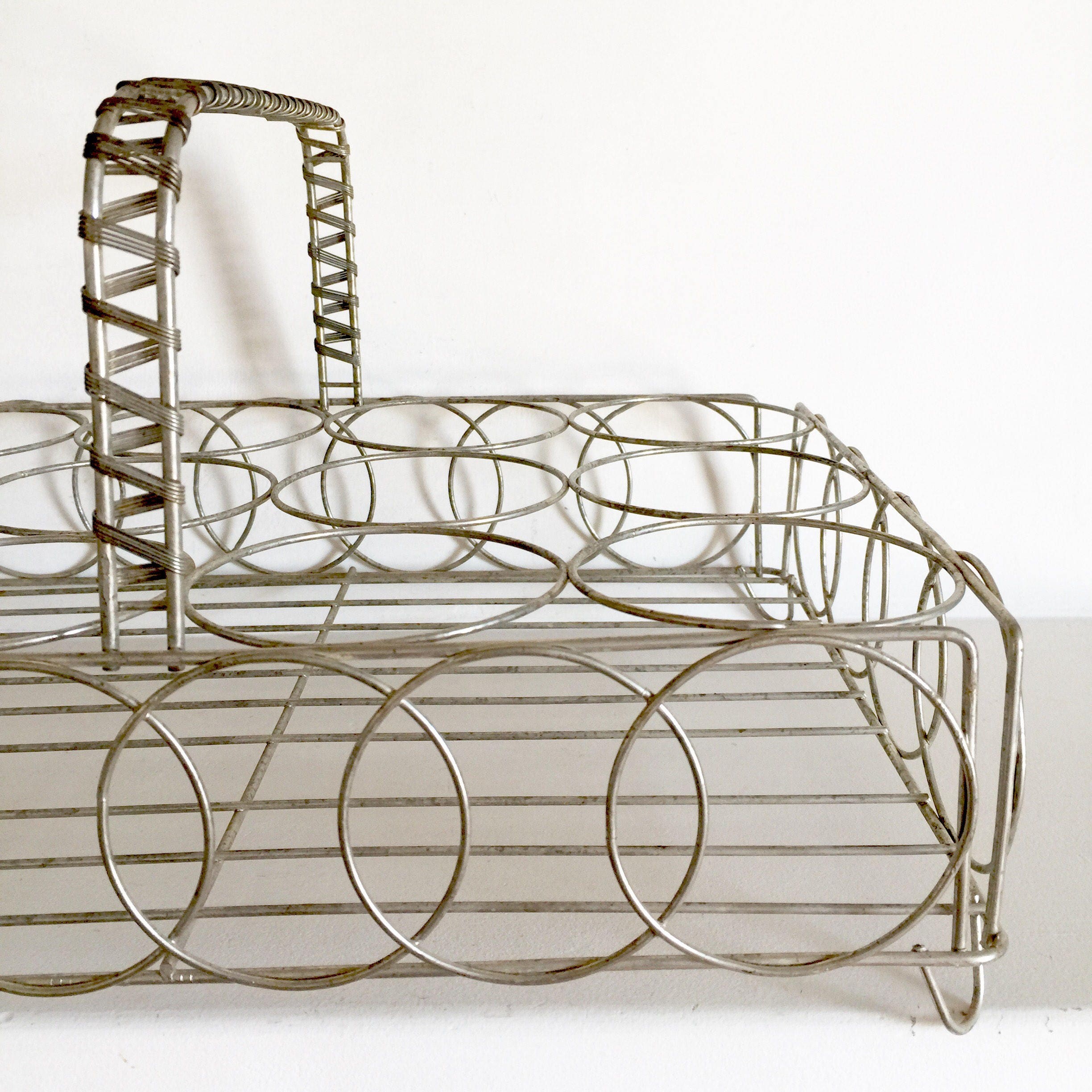 French Vintage Glass Caddy - Wire Work Glass Carrier - Cup or Glass ...