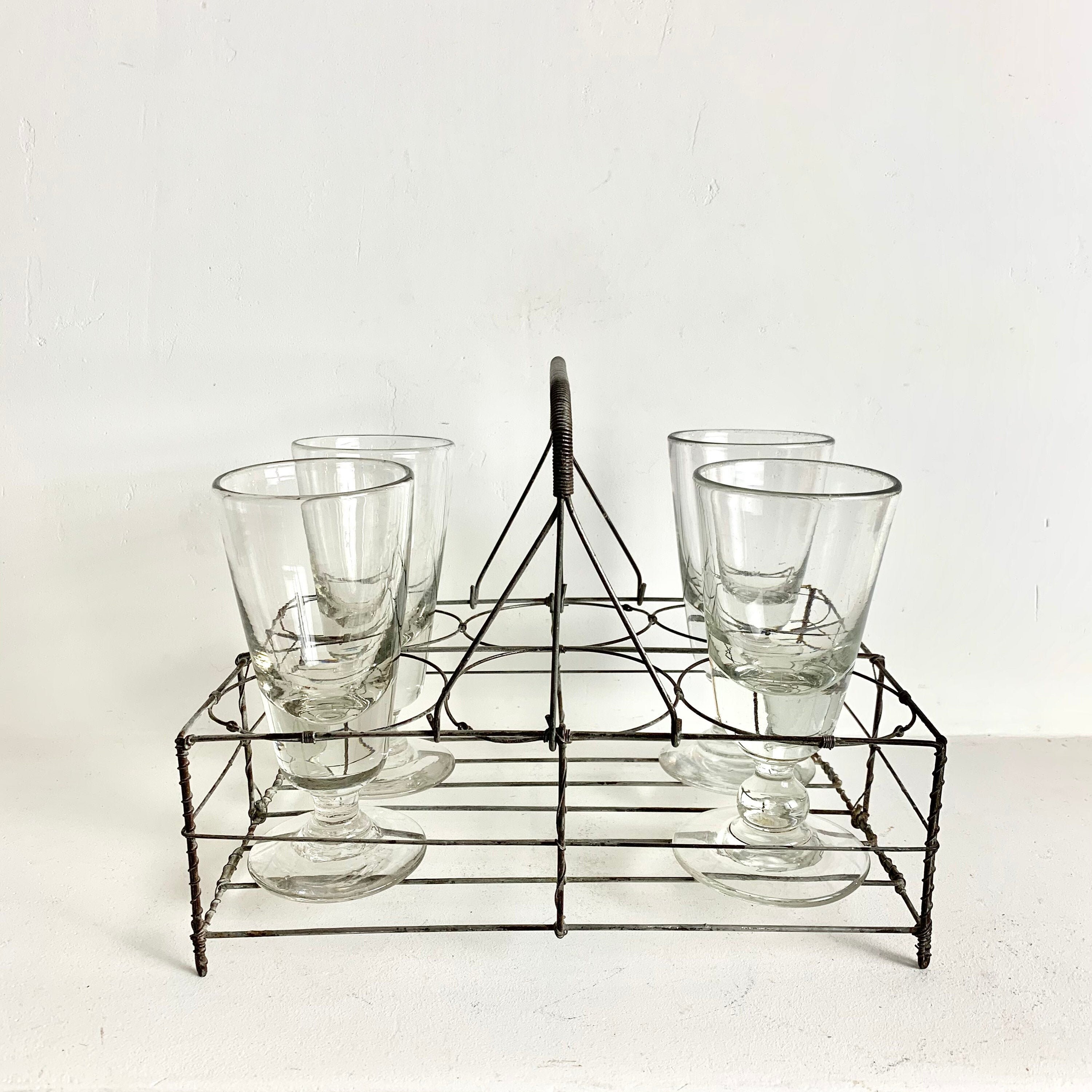 French Antique Iron Wire Glass Caddy - Wire Work Glass Carrier - Cup or ...