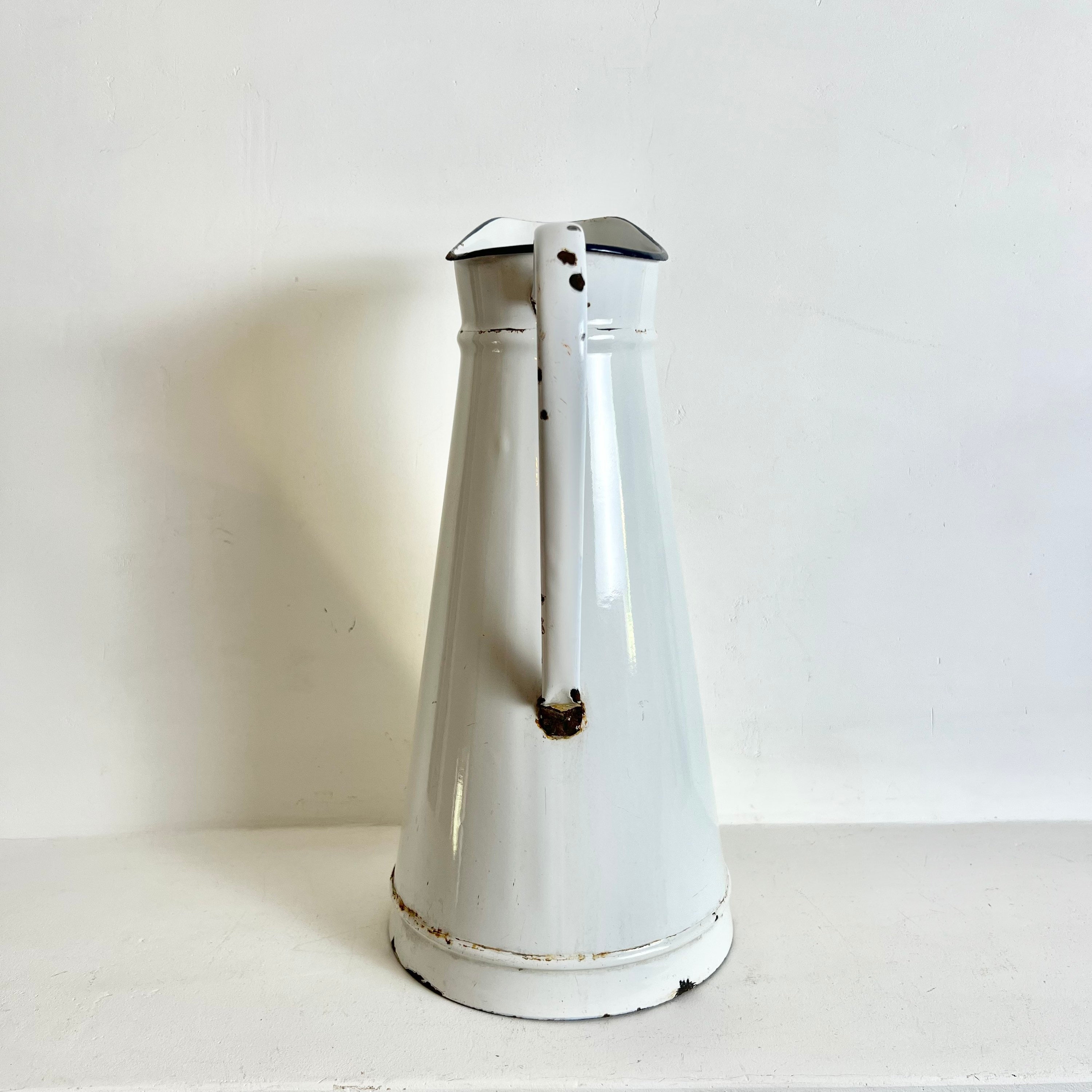 HOLD 4 DAVE -French Vintage Enamel Pitcher - Enamelware Jug - White ...