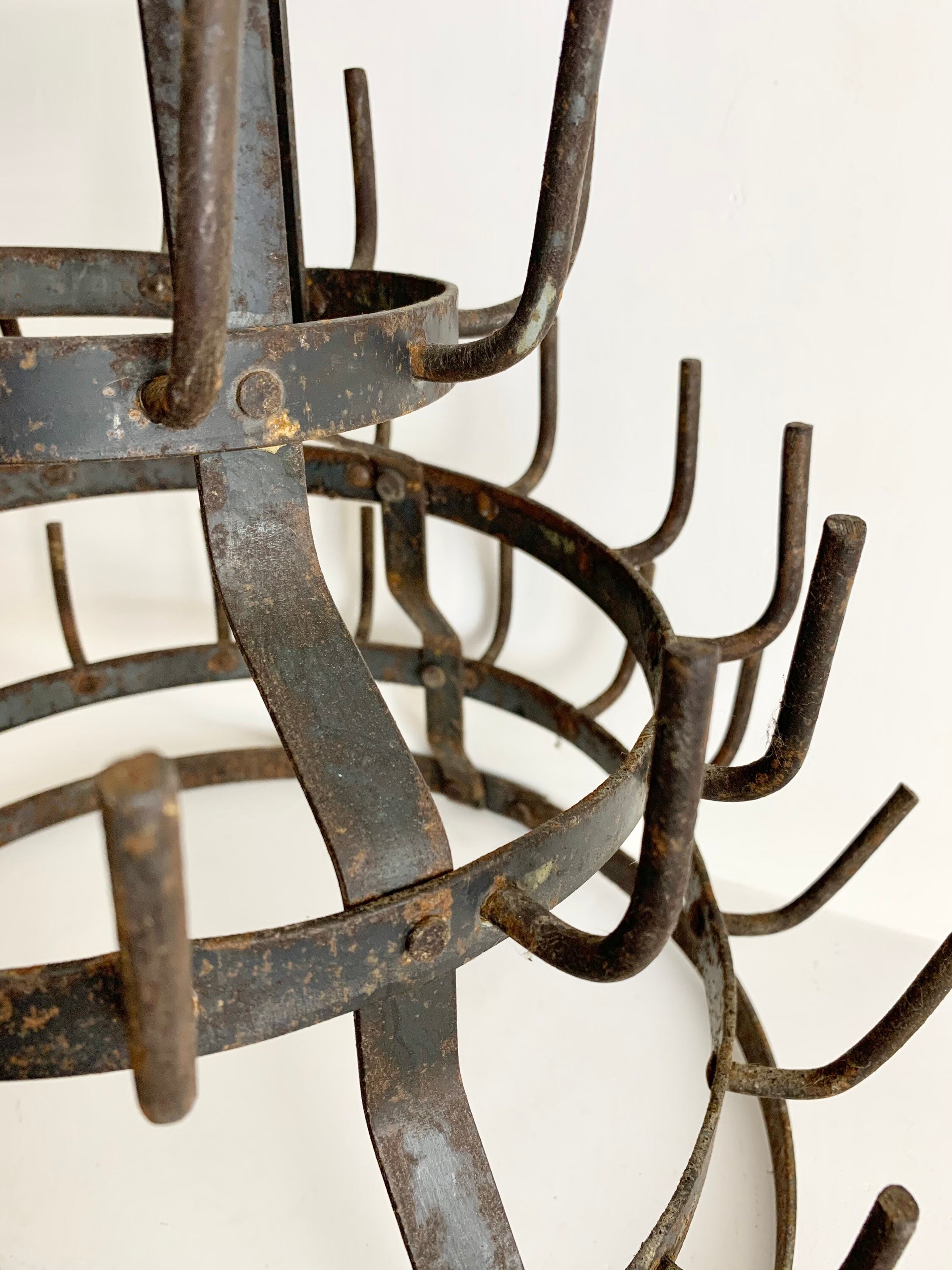 French Antique Iron Bottle Drying Rack - Herrison Cup or Glass Rack ...