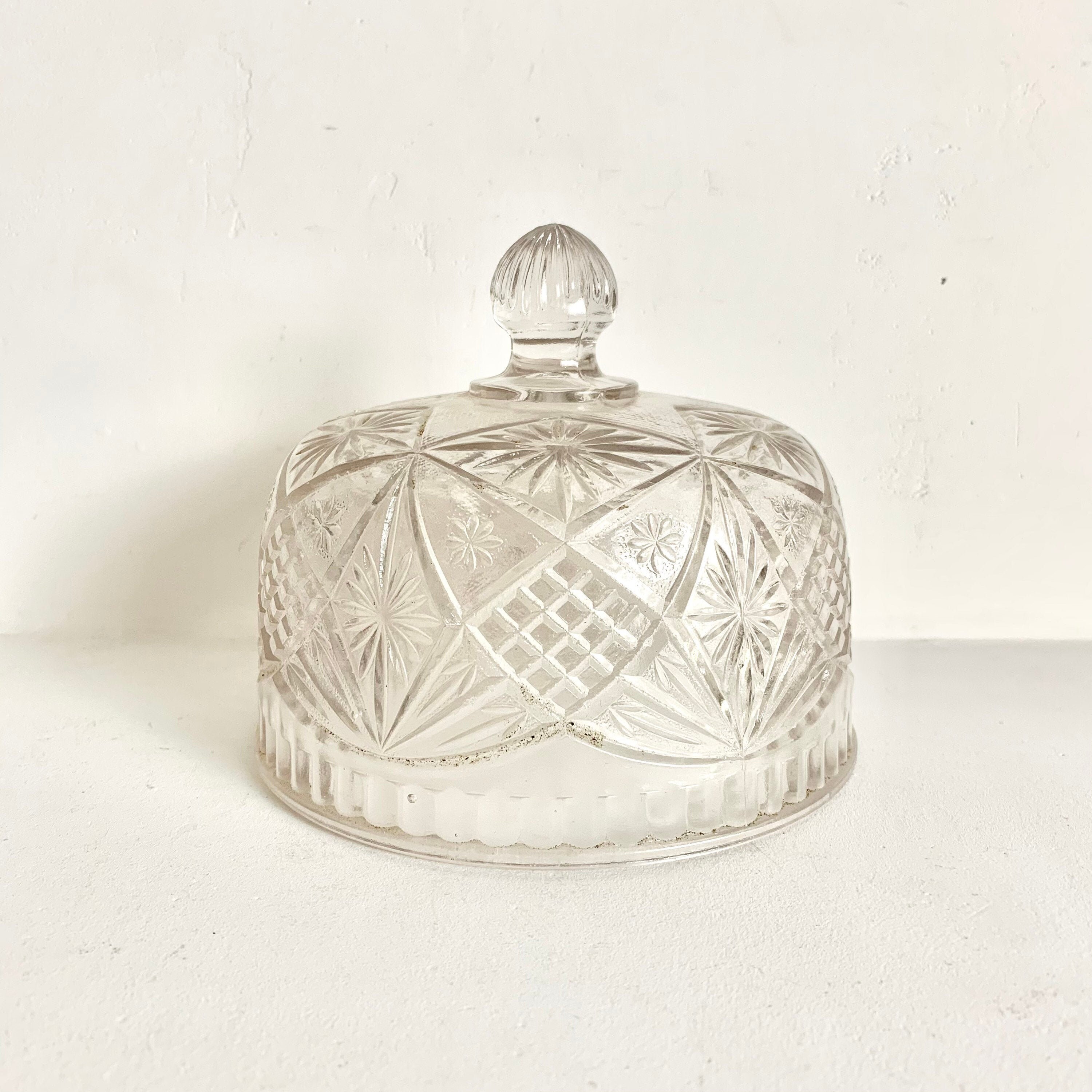French Vintage Pressed Glass Cheese Dome - Cut Glass - Cheese Cloche ...