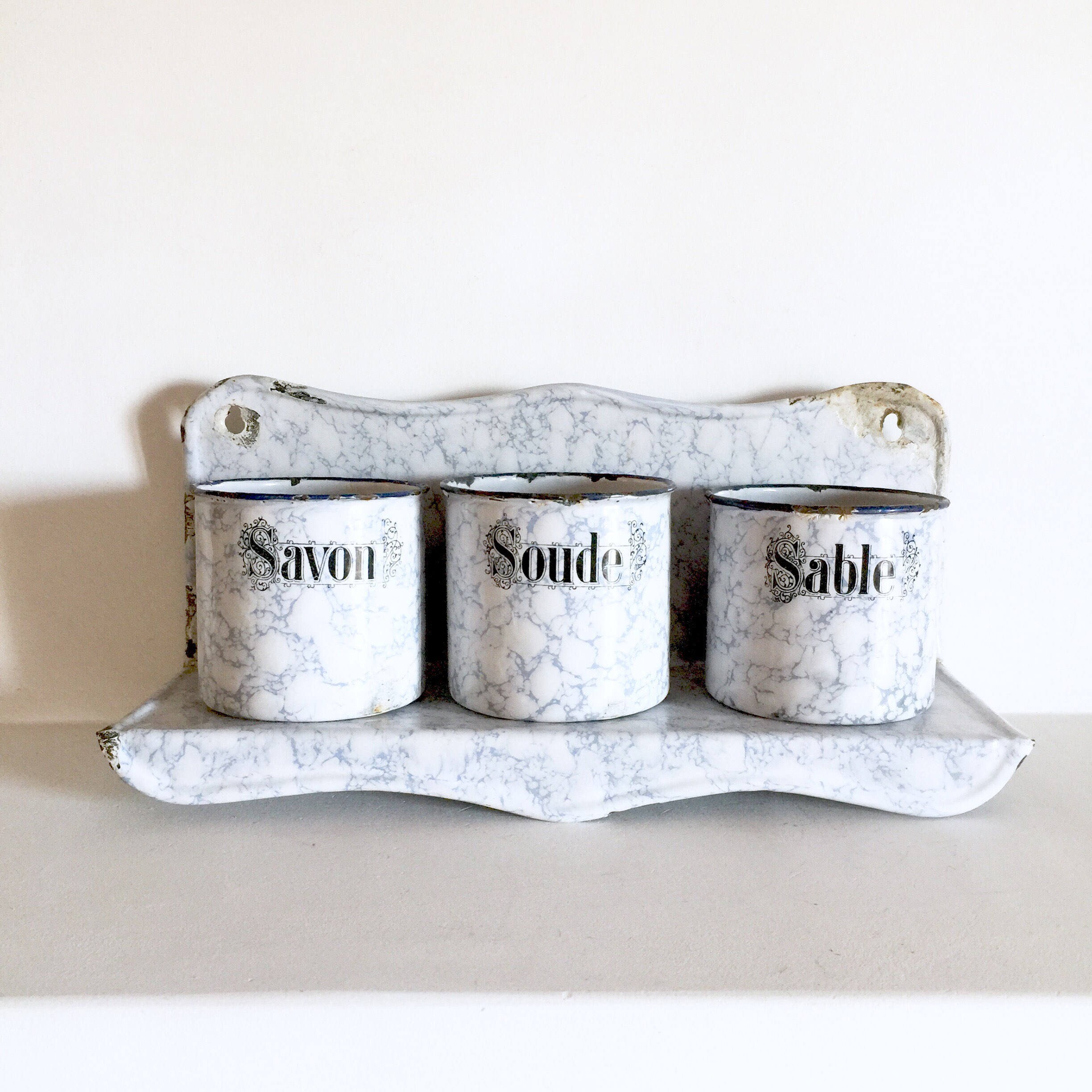 French Antique Enamel Laundry Soap Rack - French Enamelware Laundry ...