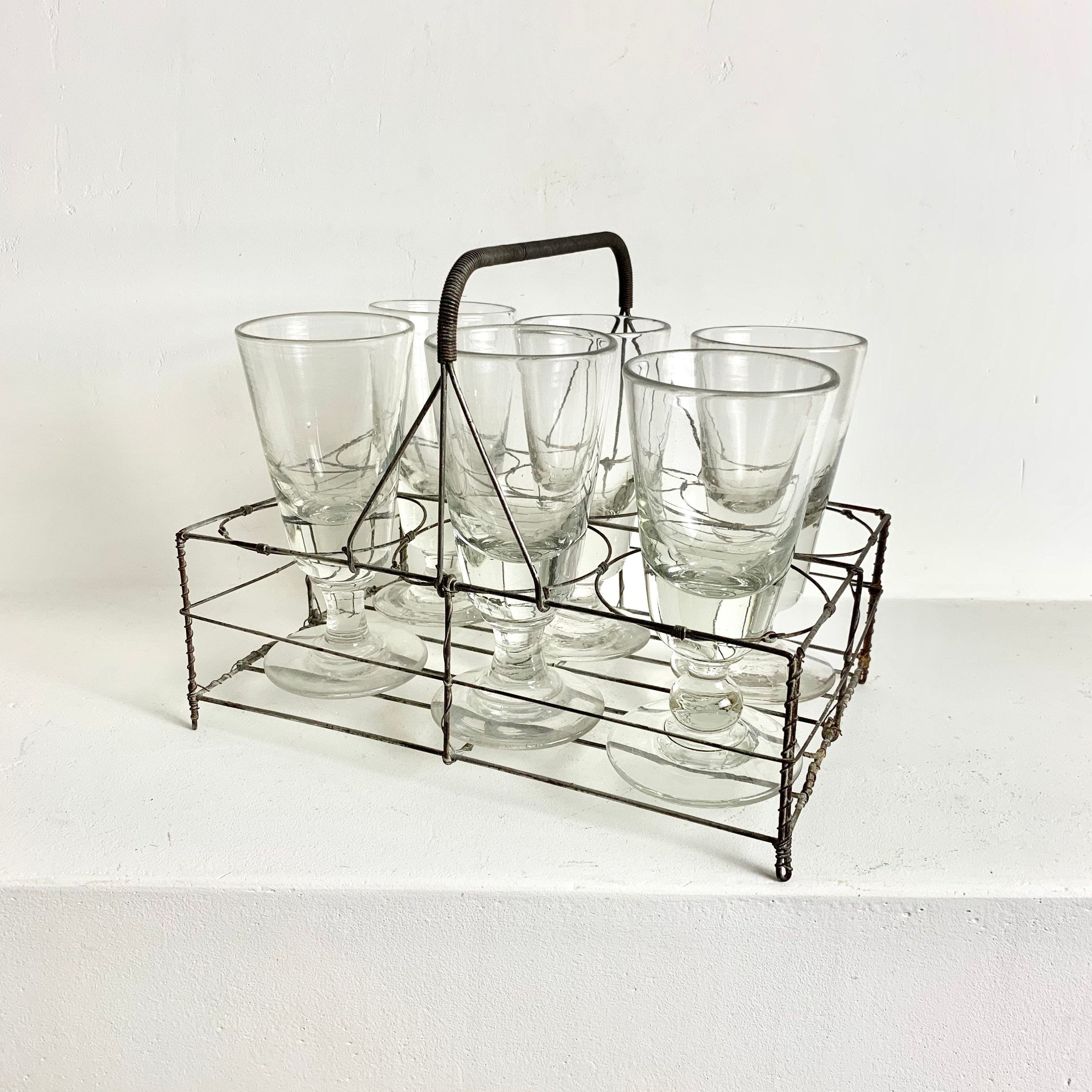 French Antique Iron Wire Glass Caddy - Wire Work Glass Carrier - Cup or ...