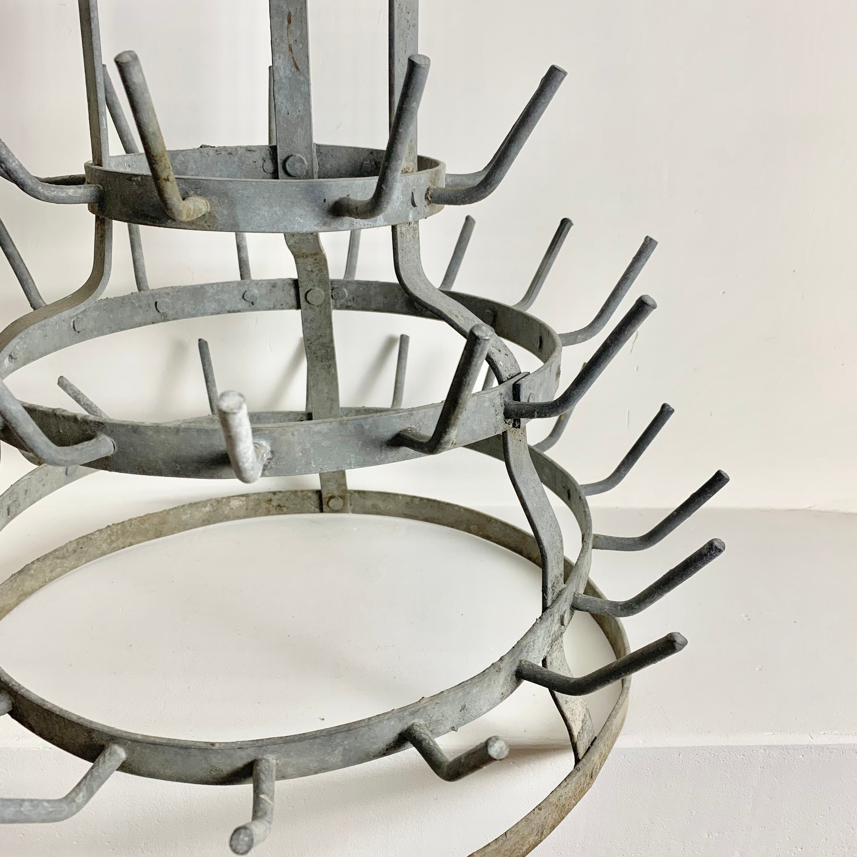 French Antique Zinc Bottle Drying Rack - Herrison Cup or Glass Rack ...