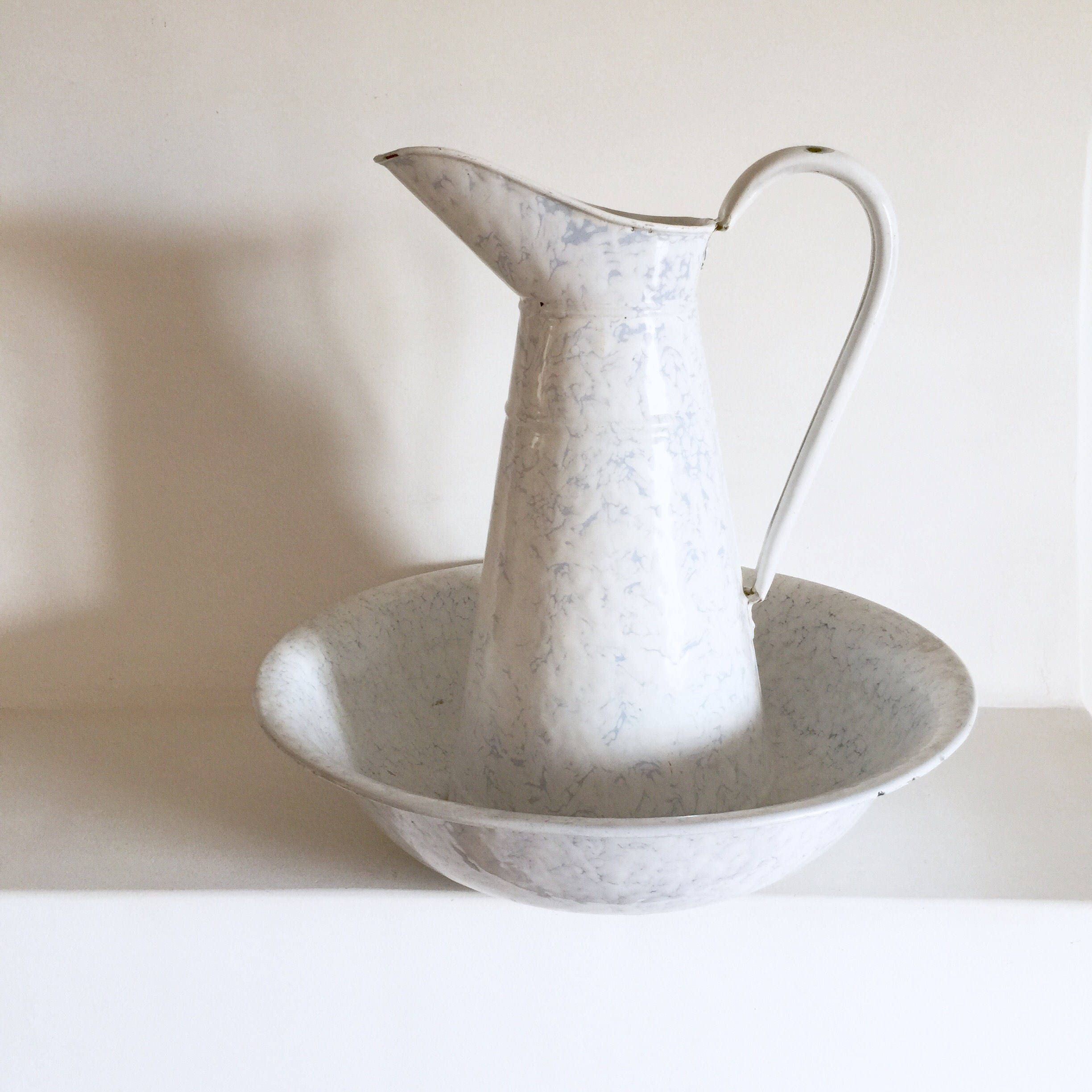 Rare French Antique Enamelware Pitcher and Basin - Shabby Chic ...