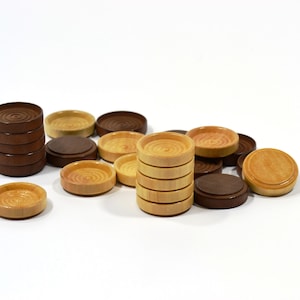 Stackable Set of 34 Wooden Checkers Finished in Clear and Walnut - 1.25 ...