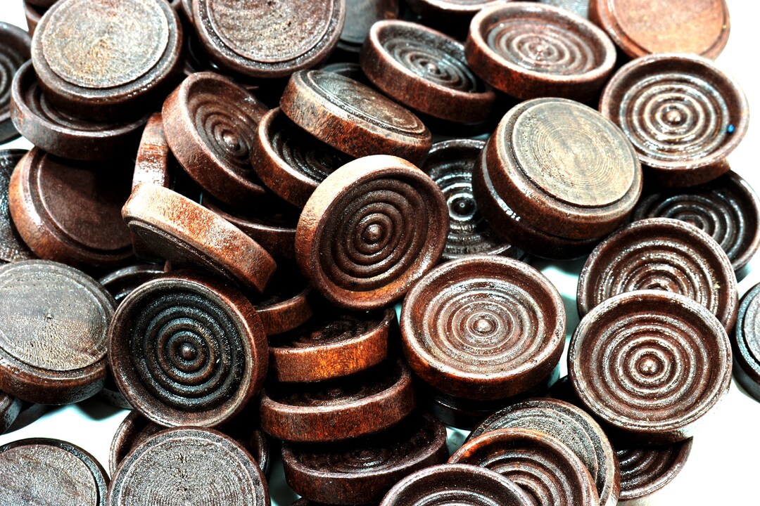 64 Piece Walnut Stained Stackable Checkers | Bulk Checkers | Game ...