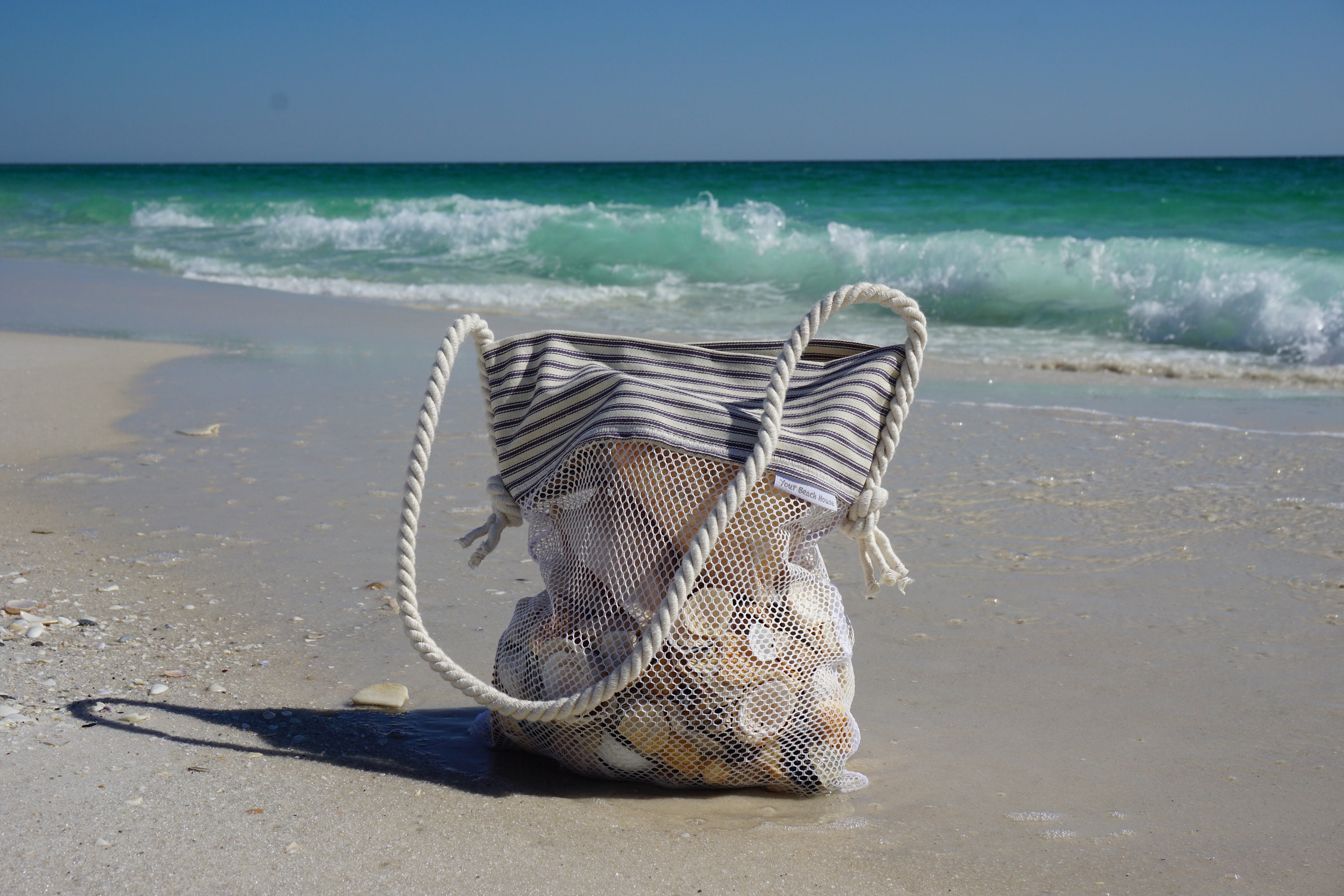 Seashell Bag, Stripes, Shell Collecting Bag, Scallop Bag, Adult, Kids ...