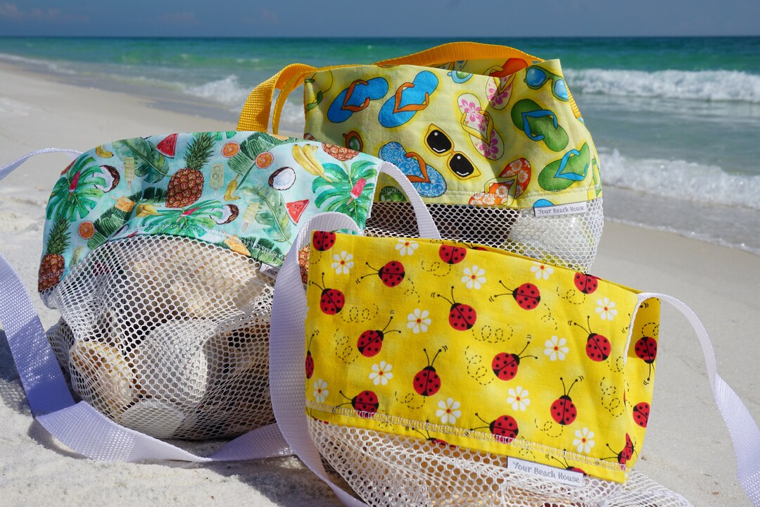 Sunglasses and Flip Flops Seashell Bag, Shell Collecting Bag, Scallop ...