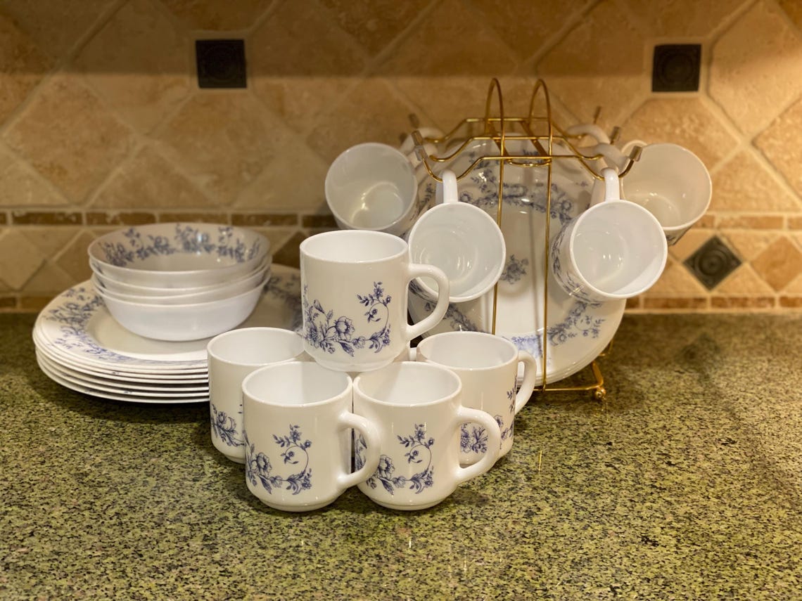 Arcopal Glenwood Blue and White Dinnerware Mugs - Set of 4 - Etsy