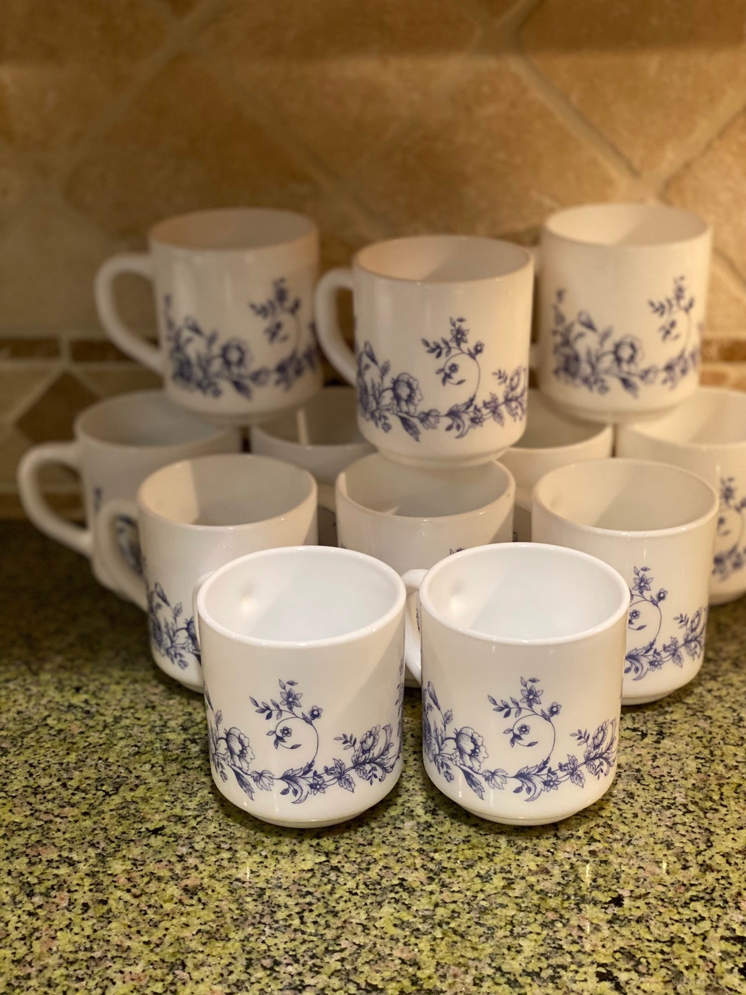 Arcopal Glenwood Blue and White Dinnerware Mugs - Set of 4 - Etsy