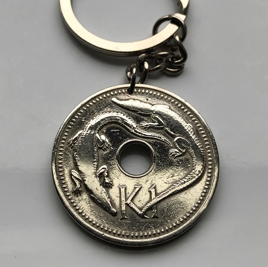 1975 Papua New Guinea 1 Kina Coin Pendant Crocodile Alligator Caiman ...
