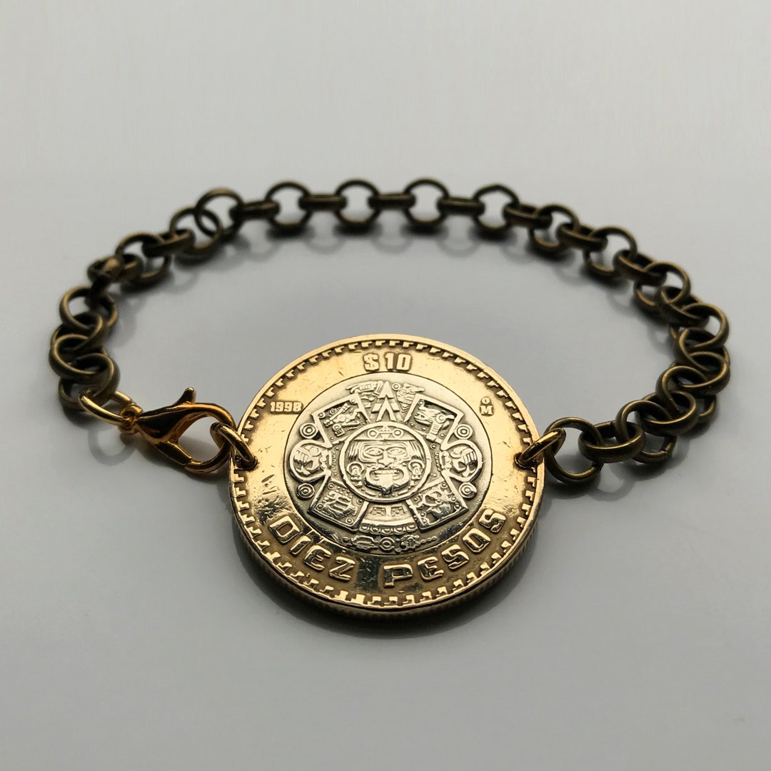 2022 Mexico 10 Pesos Coin Link Bracelet Aztec Sun Stone Tonatiuh ...