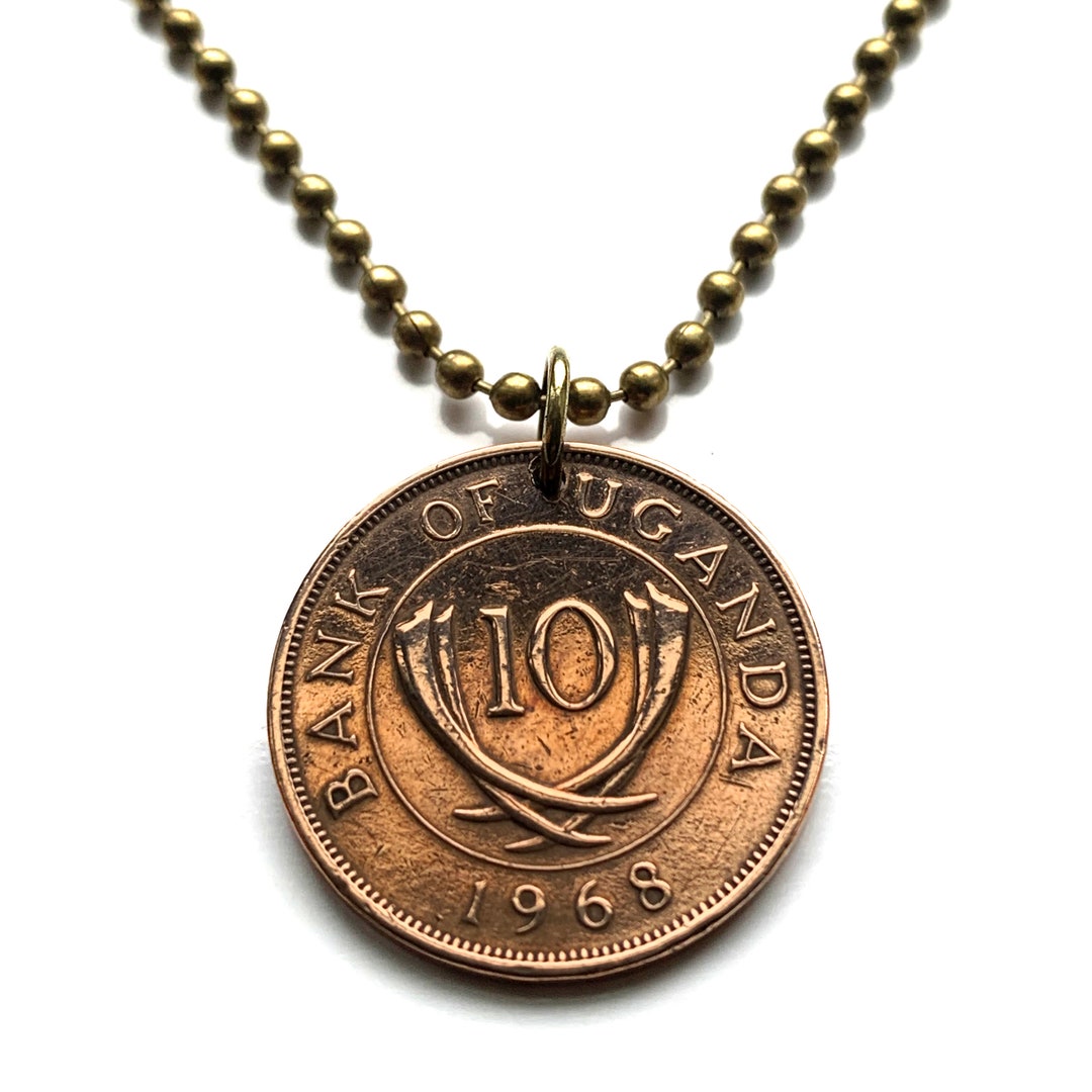 1968 Uganda 10 Cents Coin Pendant Elephant Tusks Kampala Mbale Mukono ...