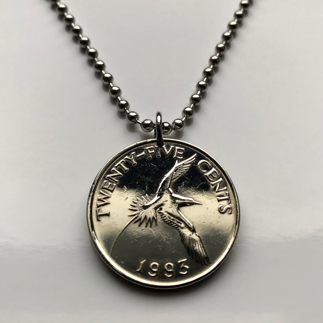 1986 Bermuda 25 Cents Coin Pendant Longtail Bird White Tailed ...