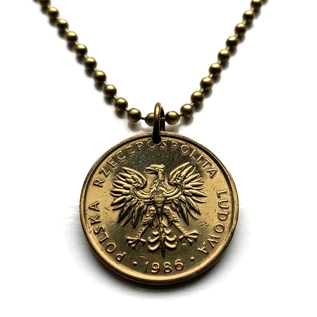 1988 Poland Polska 5 Zlotych Coin Pendant White Polish Eagle Warsaw ...