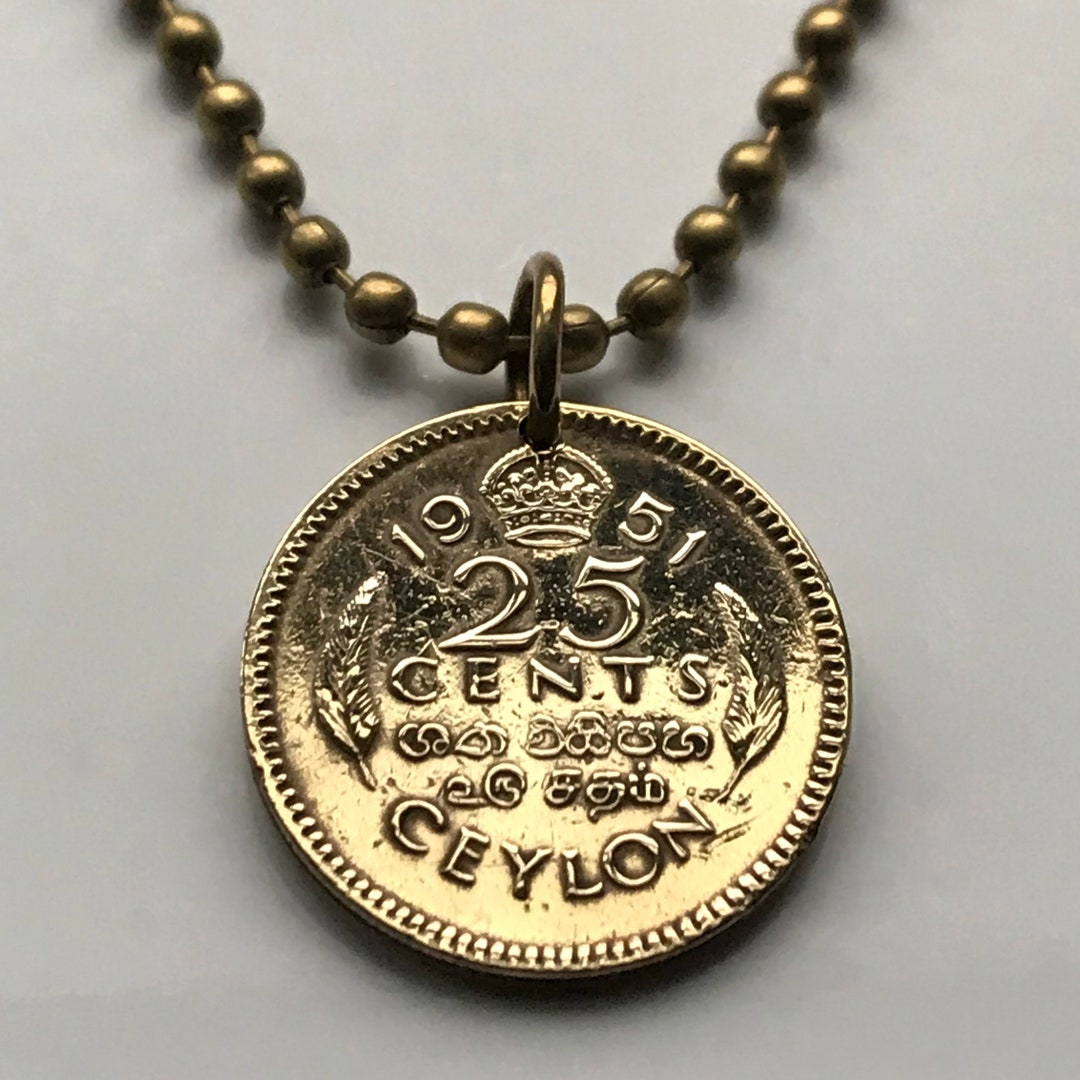 1943 Ceylon Sri Lanka 25 Cent Coin Pendant Colombo Kotte Sinhalese ...