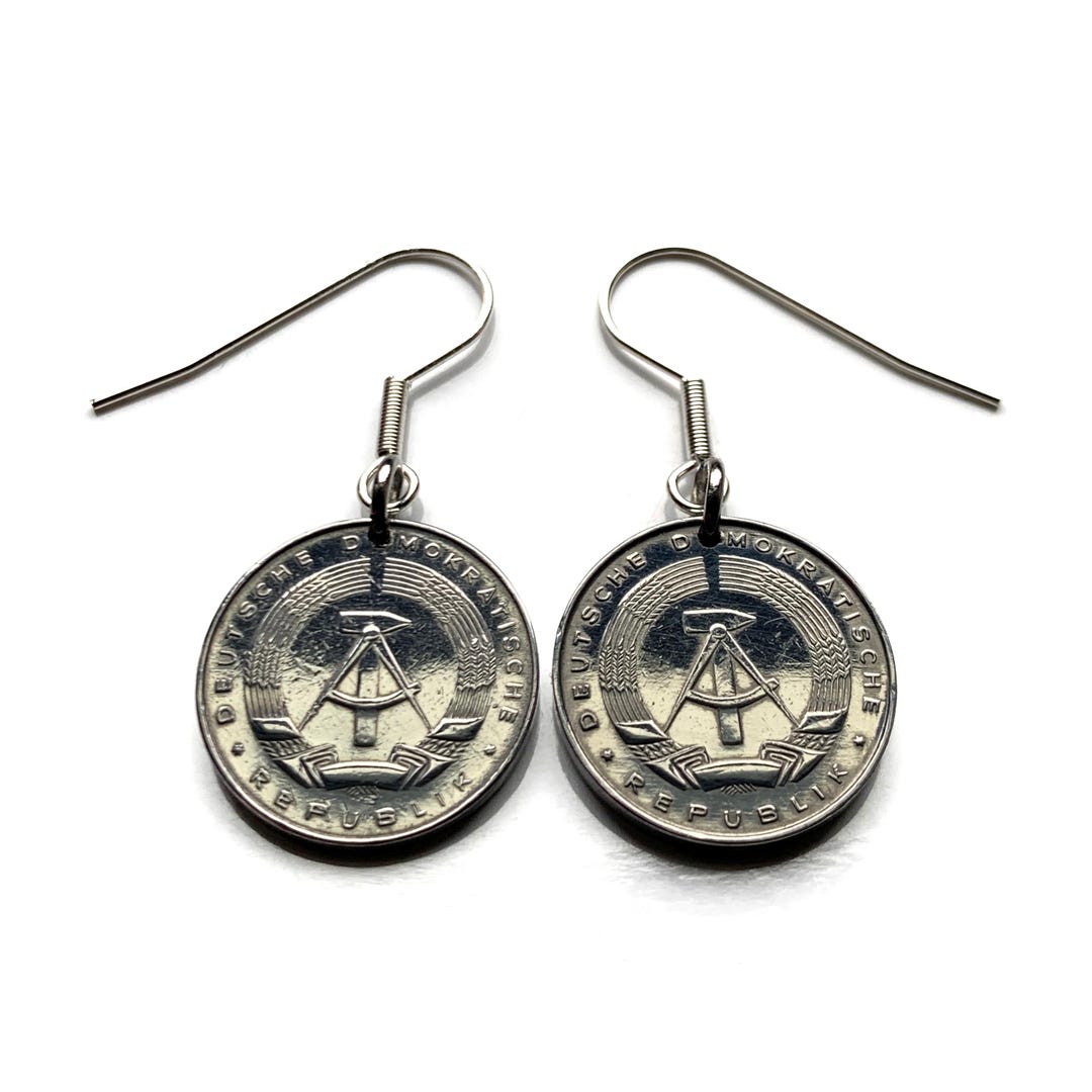 1975 East Germany Deutschland 5 Pfennig Coin Earrings Berlin Wall ...