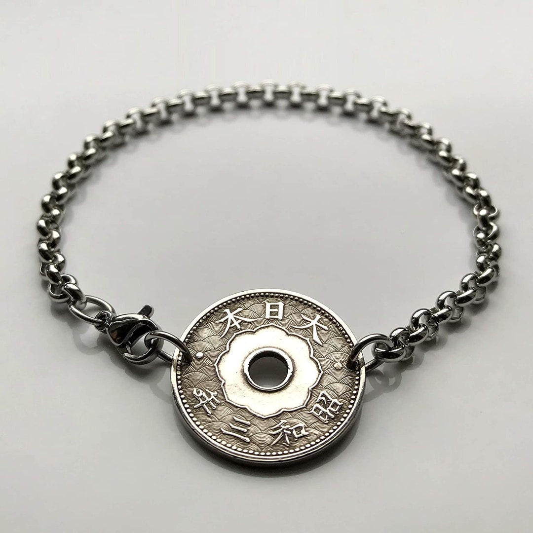 1920's Japan Nippon 10 Sen Coin Bracelet Seigaiha Waves Yata Floral ...