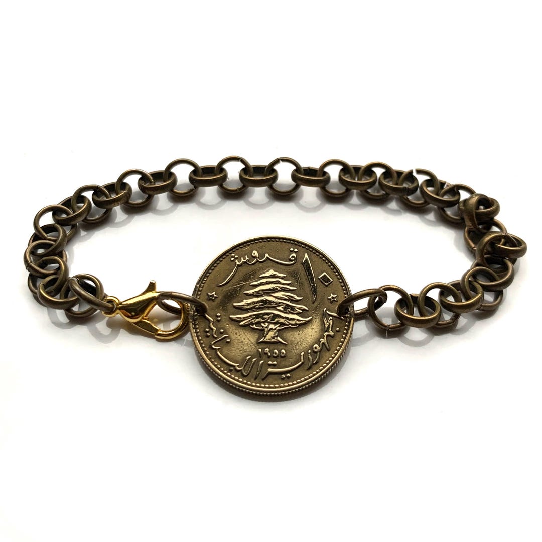 1955 Lebanon Liban 10 Piastre Coin Bracelet Phoenician Bireme Oared ...