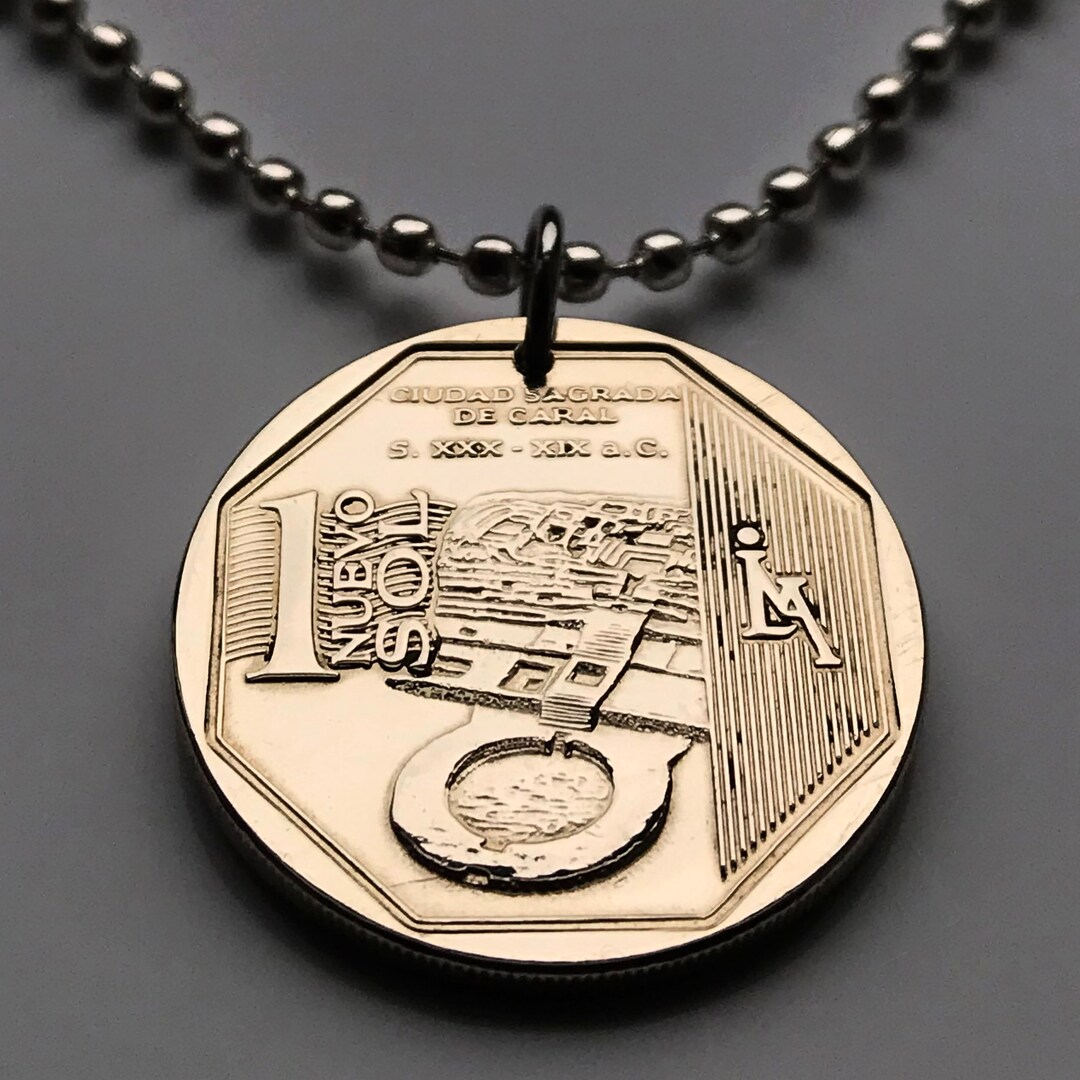2014 Peru 1 Sol Coin Pendant Caral Norte Chico Civilization Supe ...