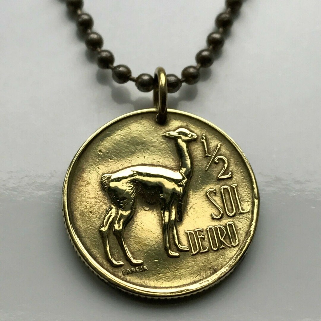 1974 Peru 1/2 Sol Coin Pendant Llama Alpaca Vicuña Cusco Machu Picchu ...