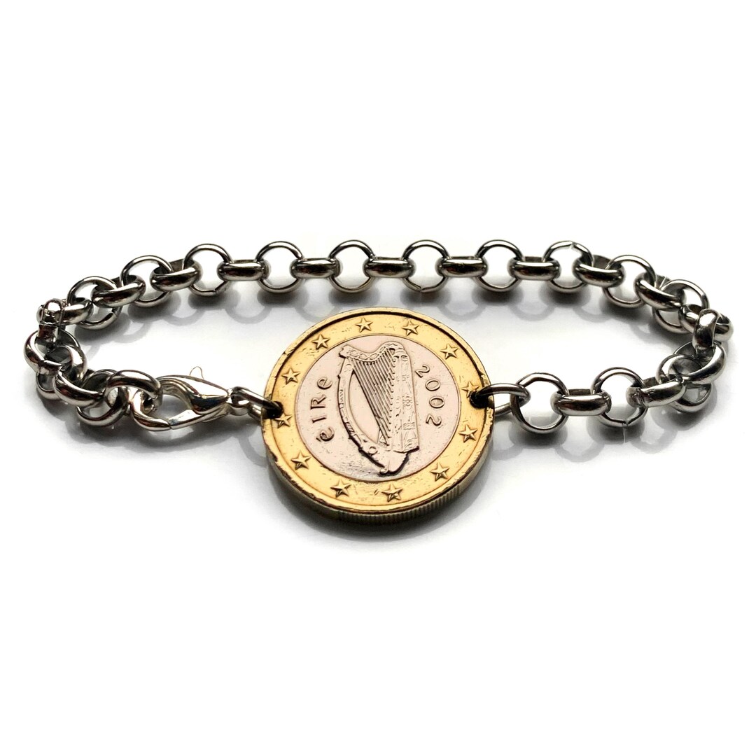 2002 Ireland Éire 1 Euro Coin Bracelet Irish Celtic Harp Cláirseach ...