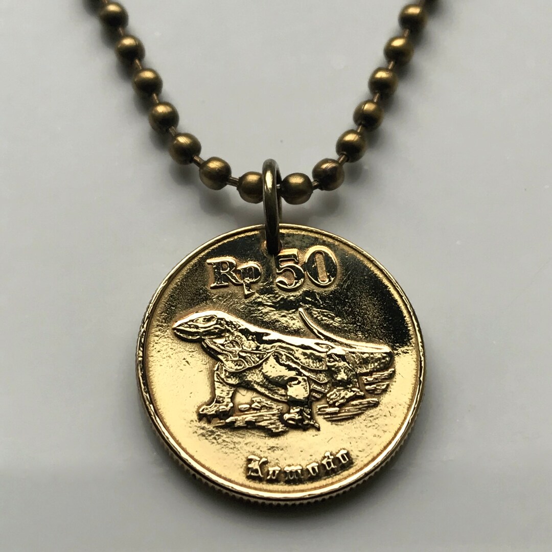 1993 Indonesia 50 Rupiah Coin Pendant Komodo Dragon Garuda Jakarta ...