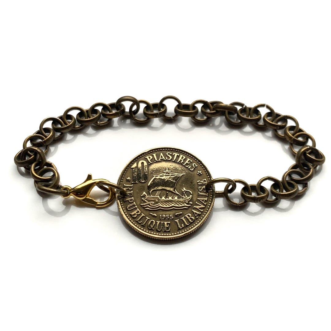 1955 Lebanon Liban 10 Piastre Coin Bracelet Phoenician Bireme Oared ...